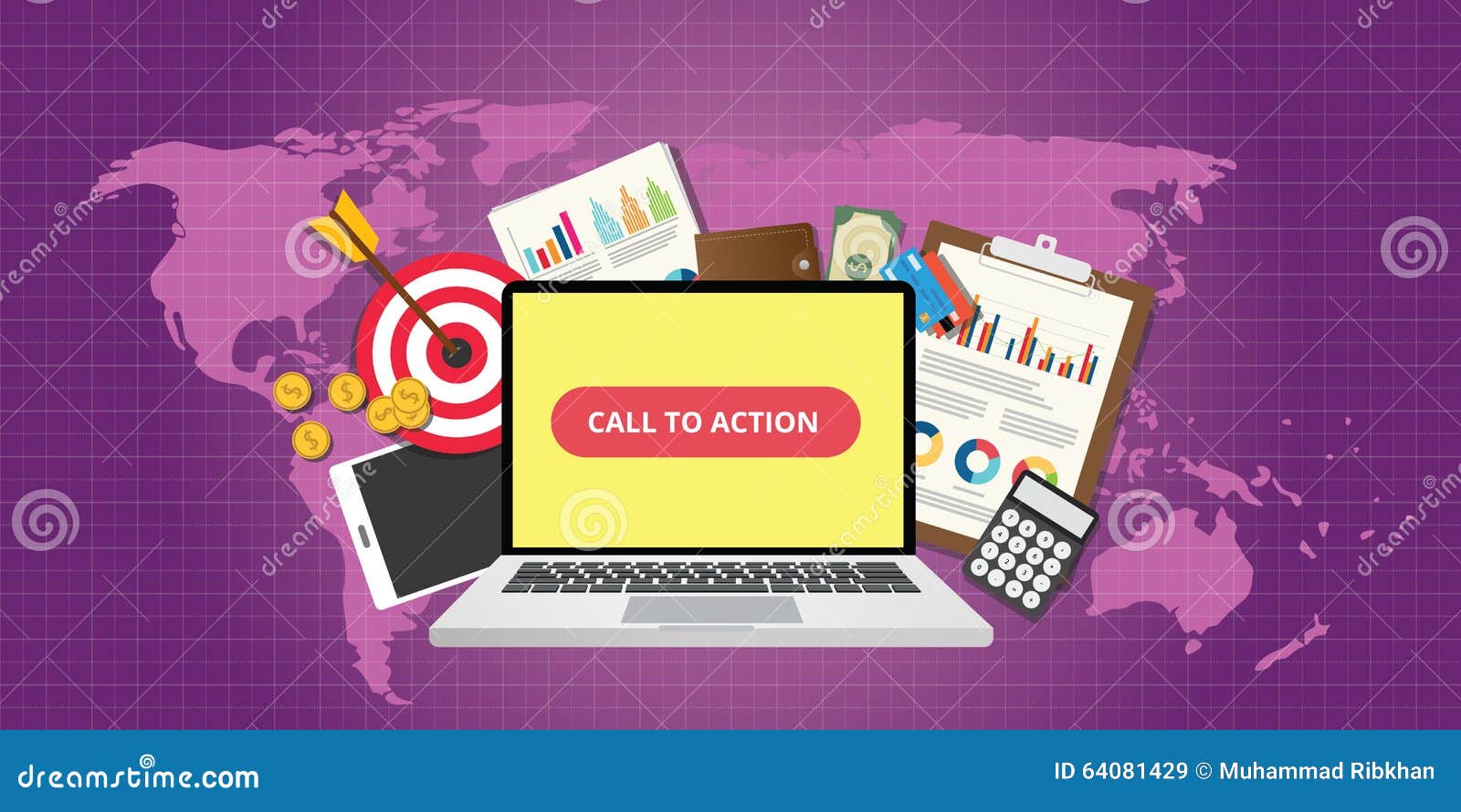 Call To Action Traffic Data Goals Graph Money Technology Stock Vector ...