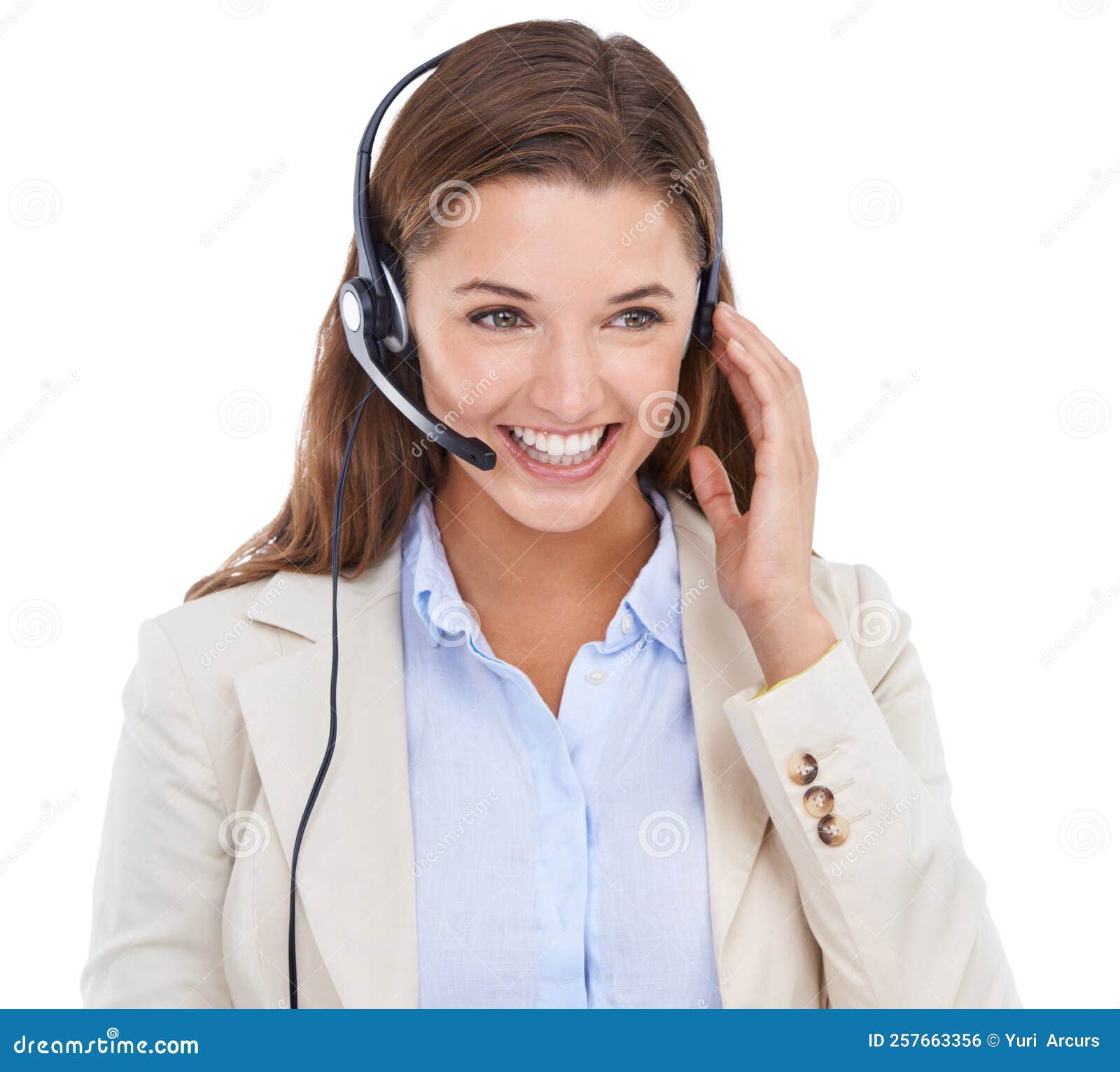 On Call To Help. a Young Female Customer Service Representative Talking ...