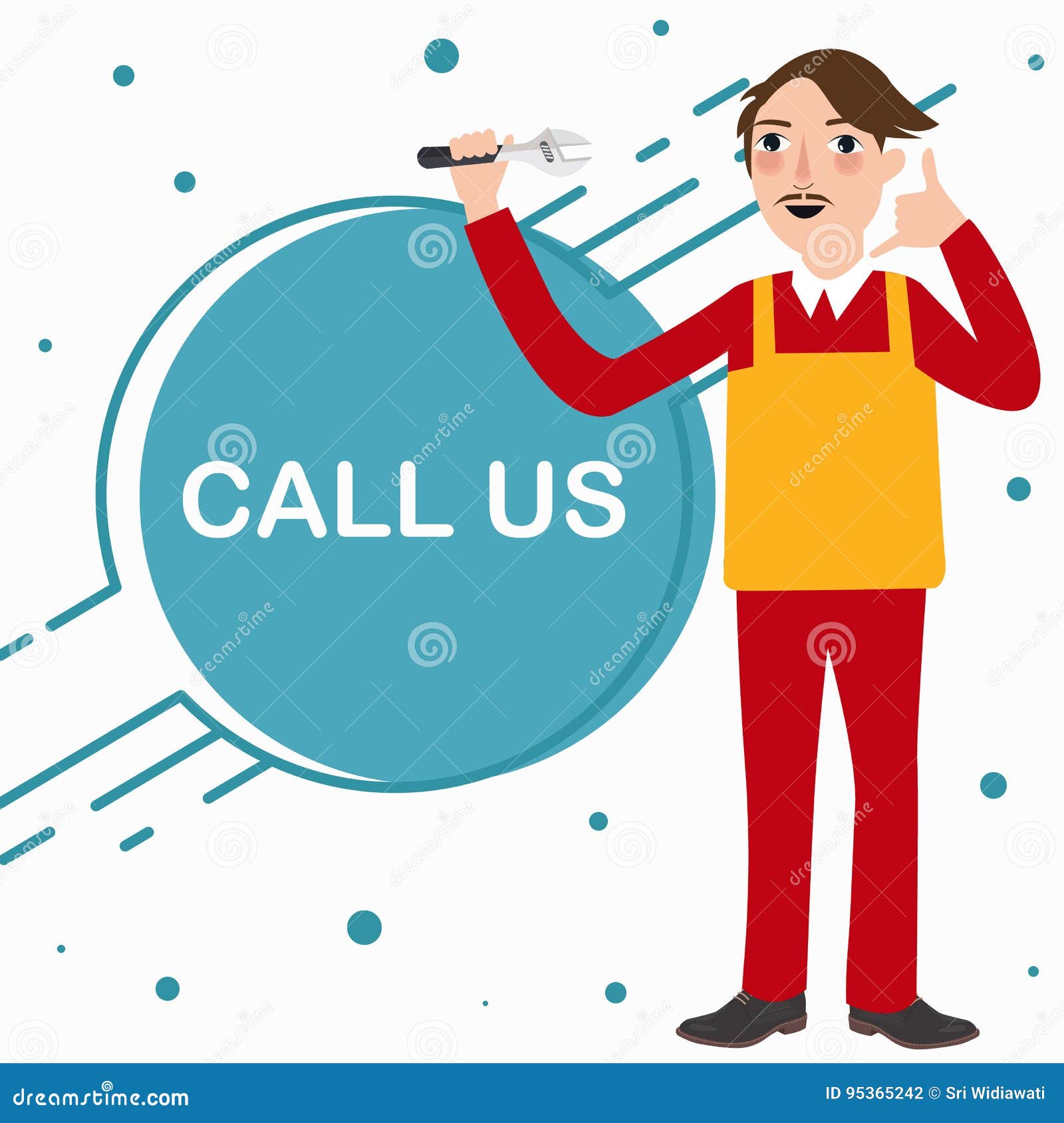 Call Us Mechanic Technician Phone Service Standing Character Cartoon ...