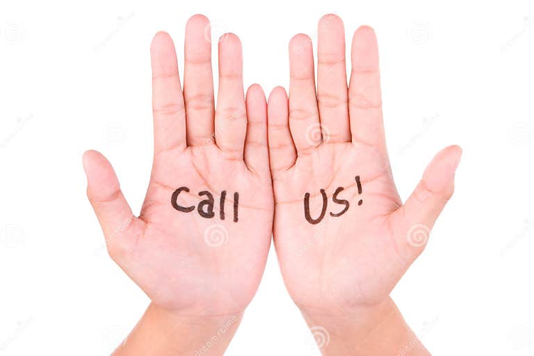 Call us writen on palms stock image. Image of call, hand - 8953507