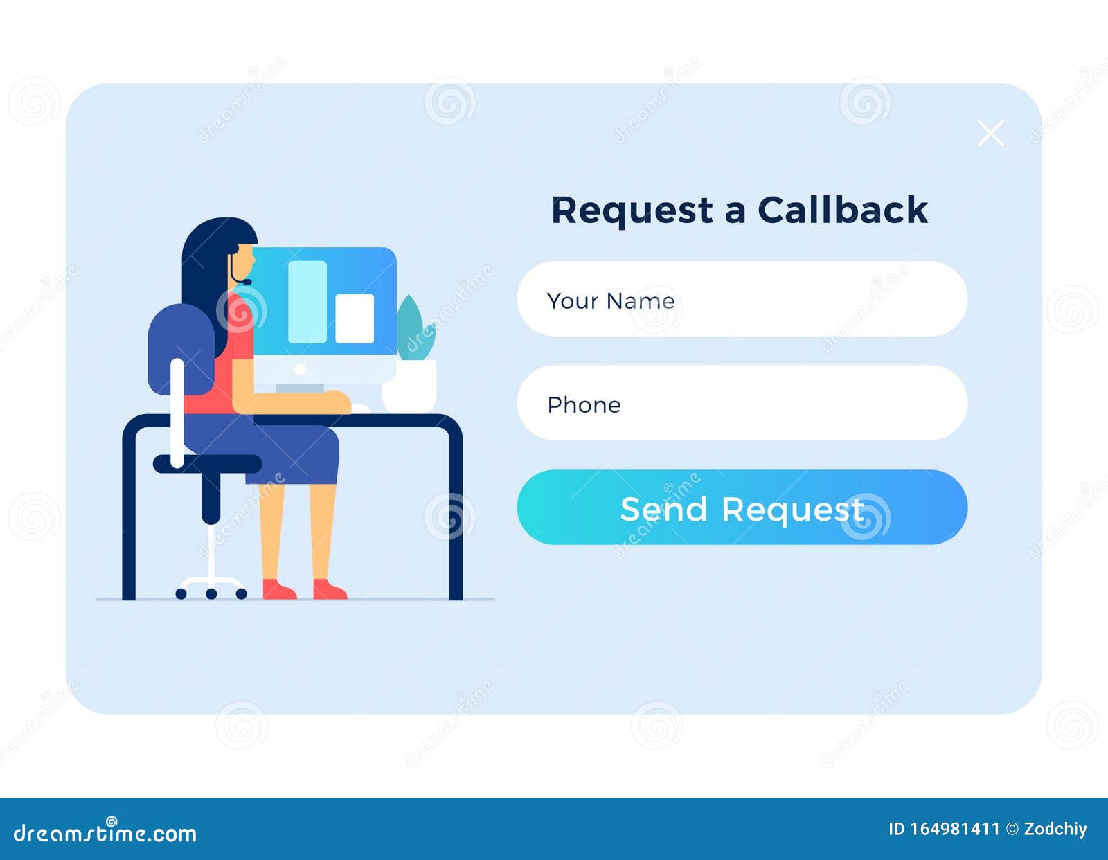 Callback-popup-character-UI Stock Vector - Illustration of answer ...