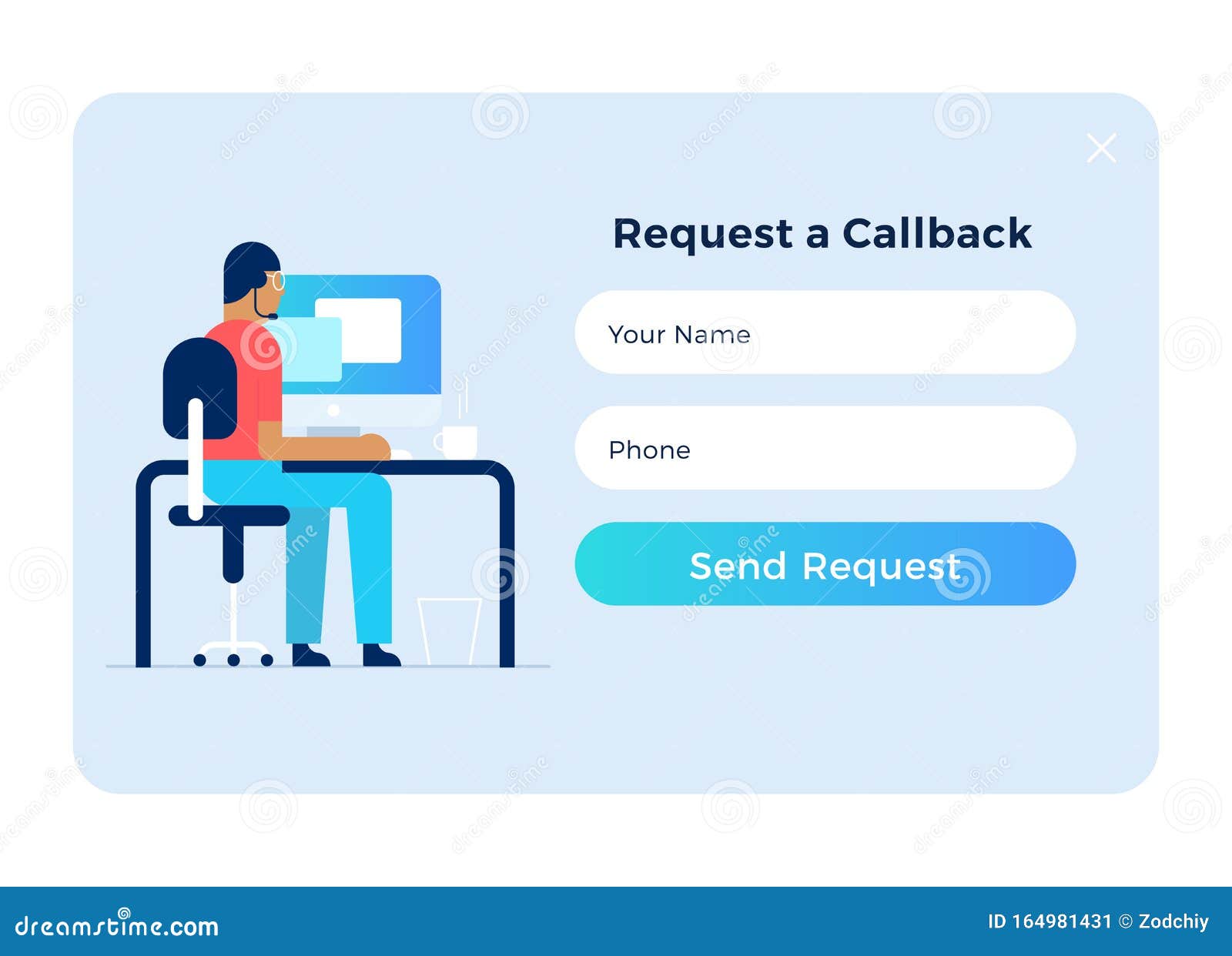Callback-popup-character-UI Stock Illustration - Illustration of help ...