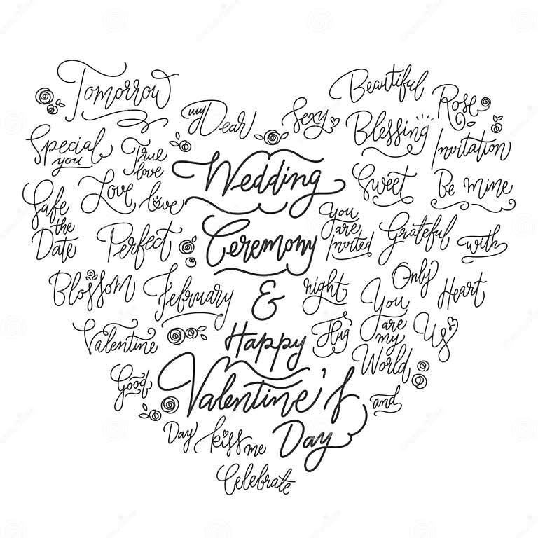 Wedding Calligraphic Good Quotes in Heart Shape. Stock Vector ...