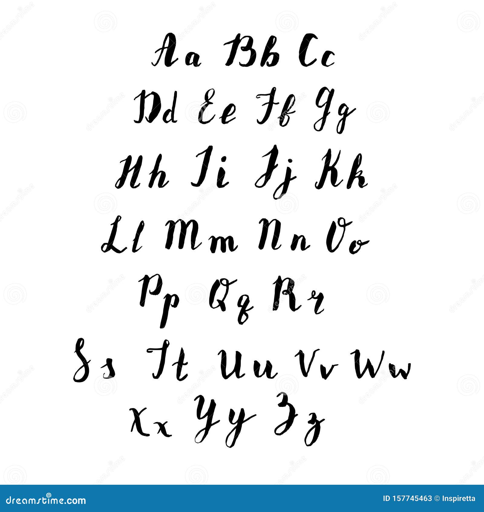 Calligraphic Alphabet. Vector Brush Letters Stock Vector - Illustration ...