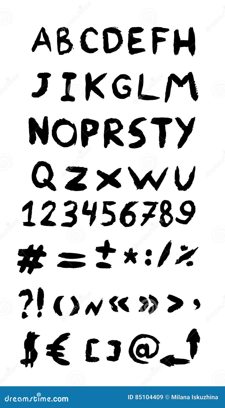 Calligraphic Alphabet. Vector Letters and Numbers Stock Vector ...