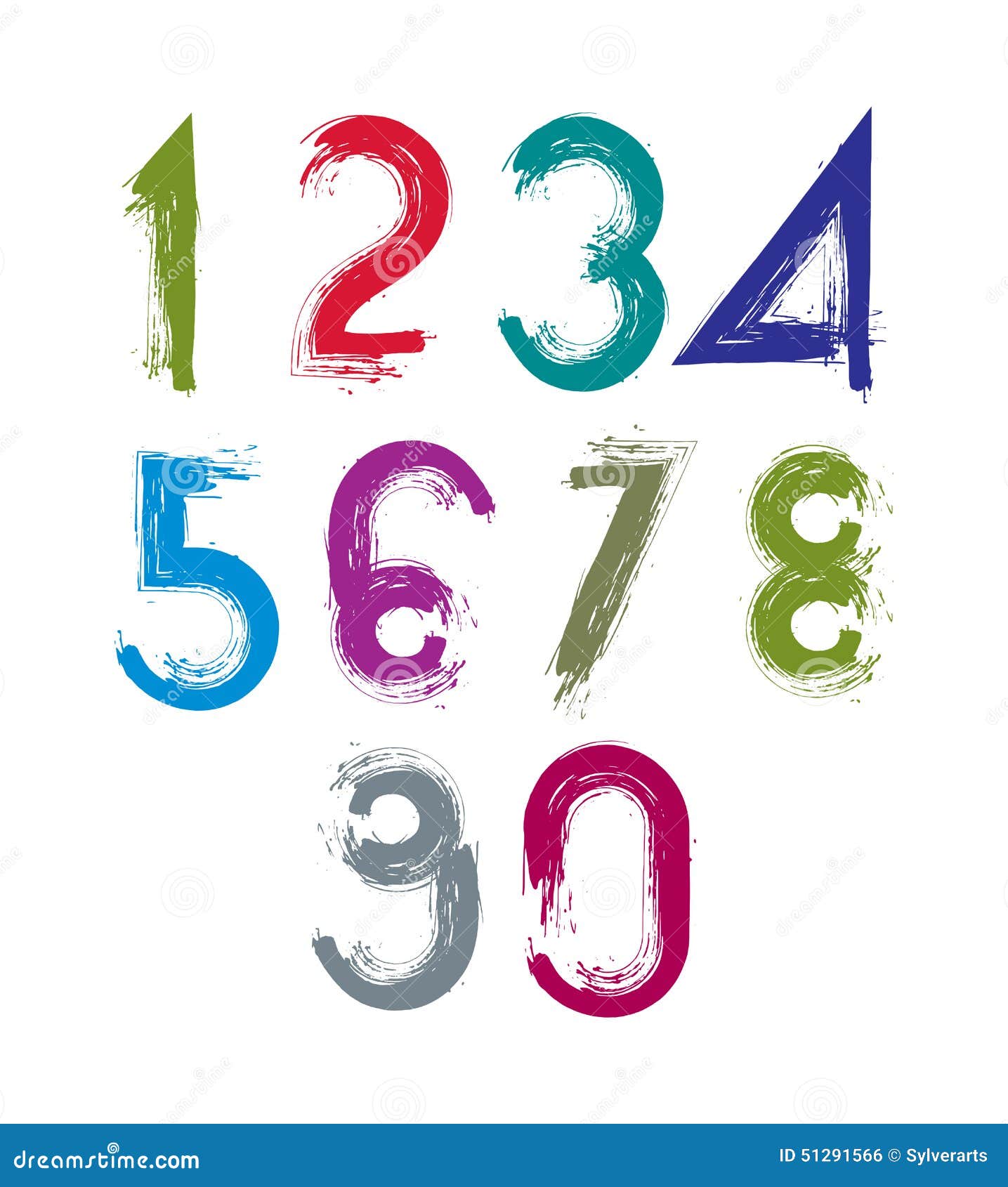 Calligraphic Brush Numbers, Hand-painted Bright Vector Numeration ...