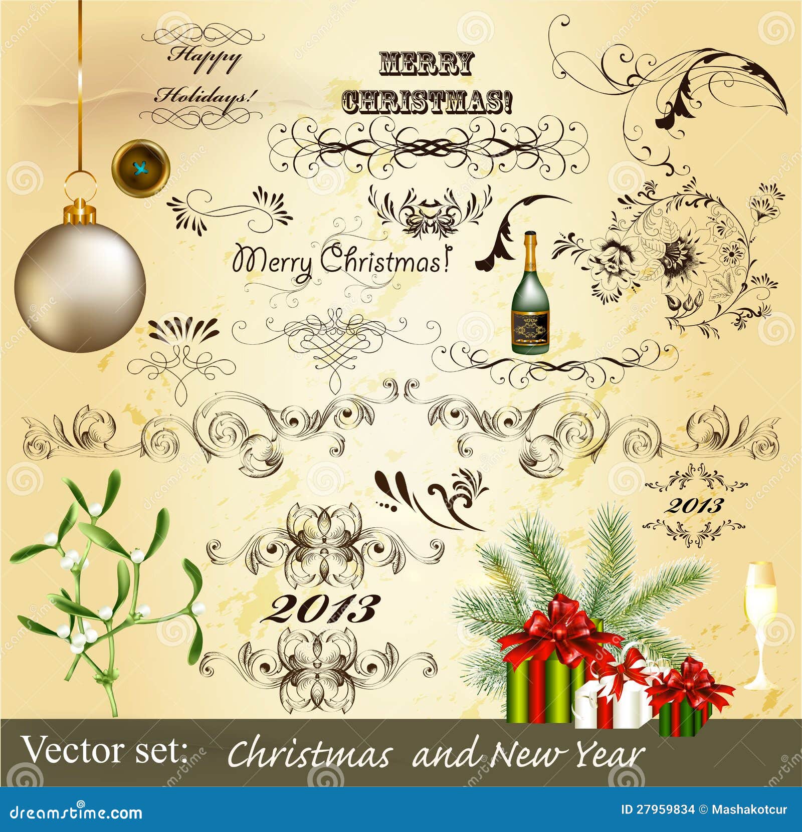 Calligraphic Christmas Design Elements Stock Vector - Illustration of ...