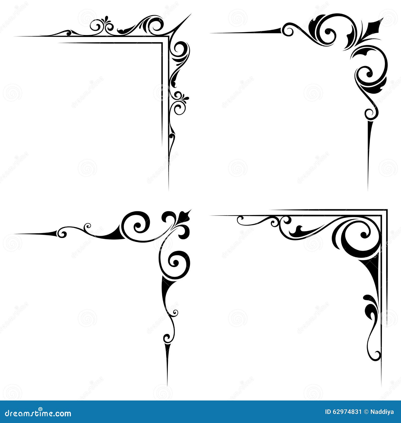 Calligraphic Decorative Black Corner Elements. Vector Illustration ... Calligraphic Decorative Black Corner Elements. Vector Illustration ...