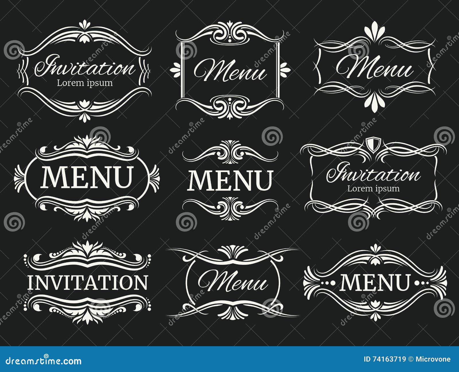 Calligraphic Decorative Vector Frames for Menu and Wedding Invitation ...