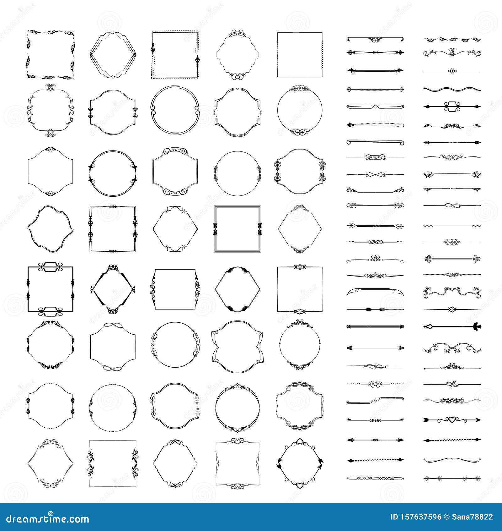 Calligraphic Design Elements. Dividers, Frames of Different Shapes ...