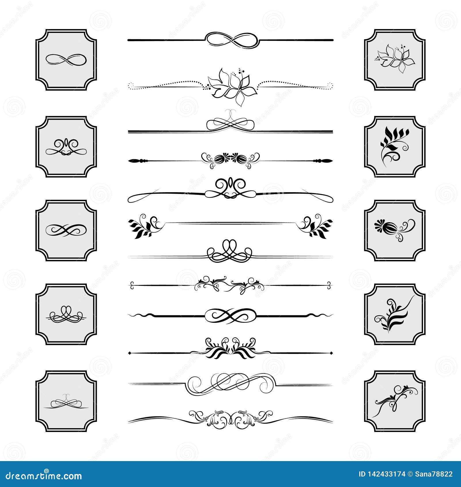 Calligraphic Design Elements. Dividers, Frames of Different Shapes ...