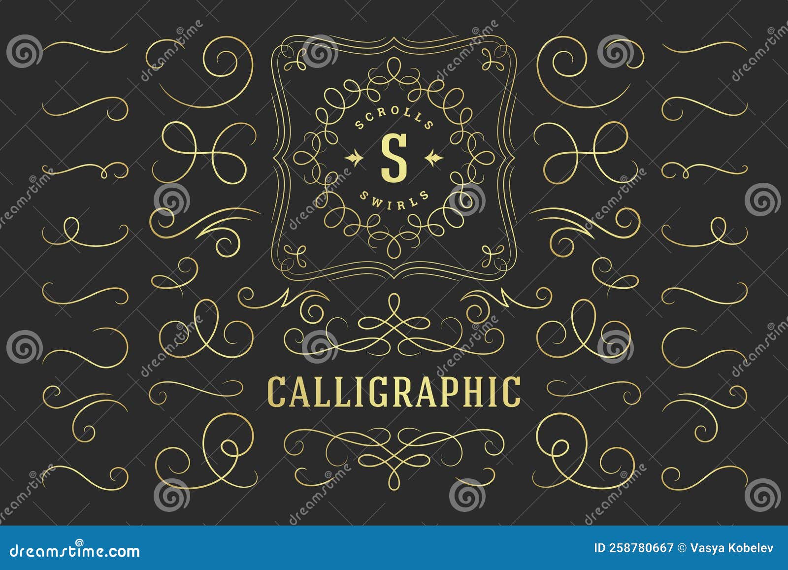 Calligraphic Design Elements Vintage Ornaments Swirls and Scrolls ...