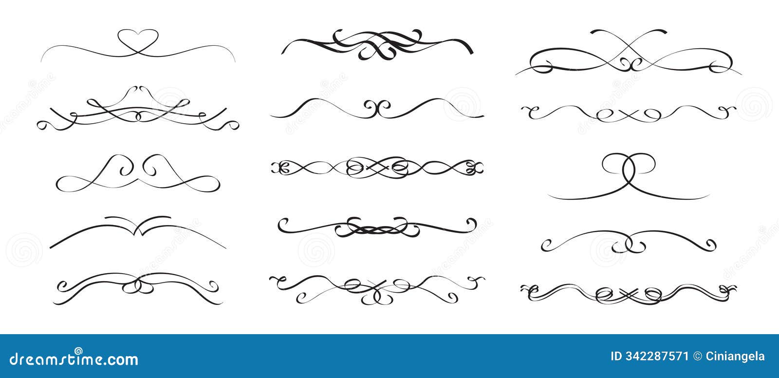 Calligraphic Divider Separator Set in Victorian Cursive Flourish Style ...