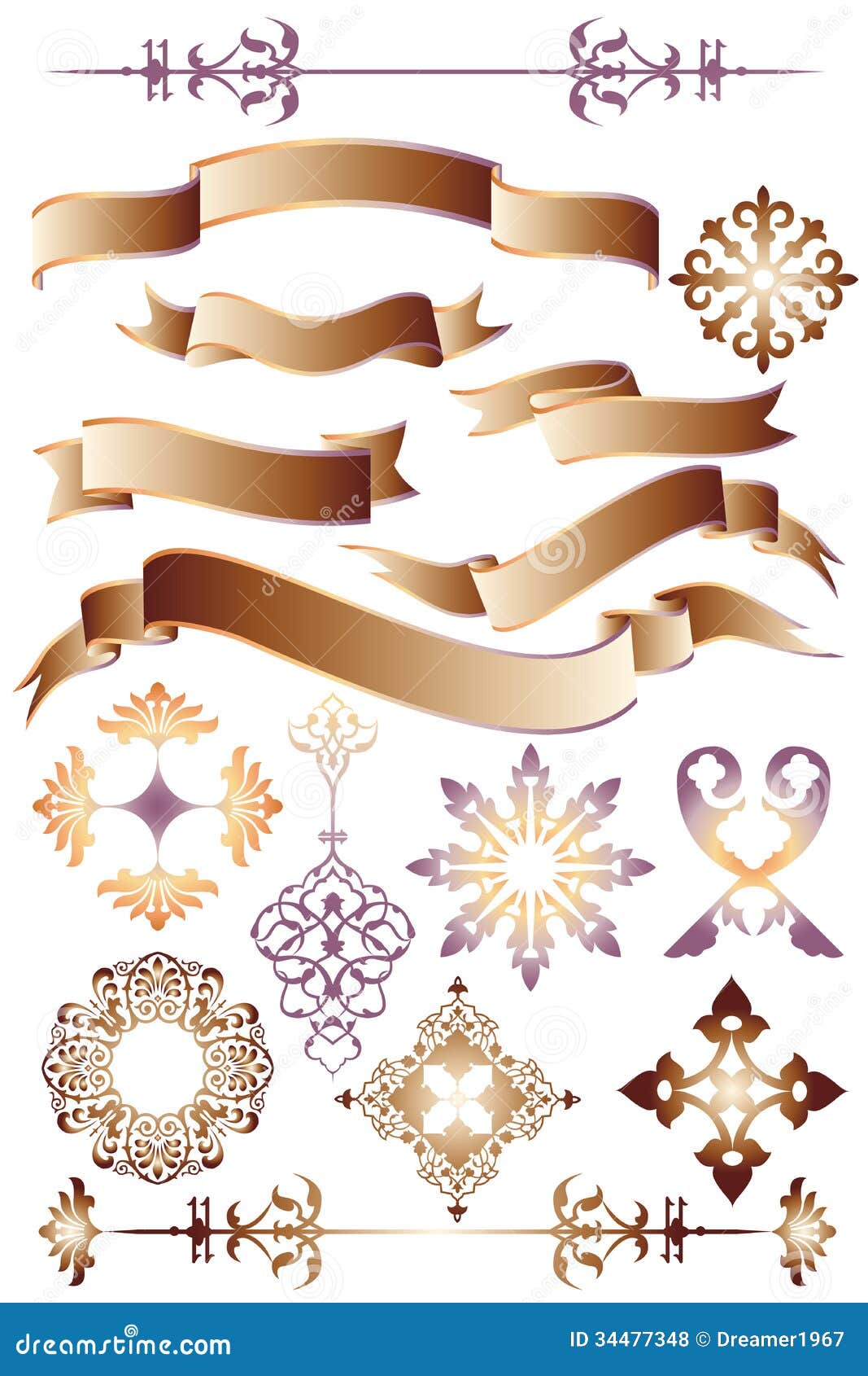 Calligraphic Elements and Banners Isolated on Whit Stock Vector ...