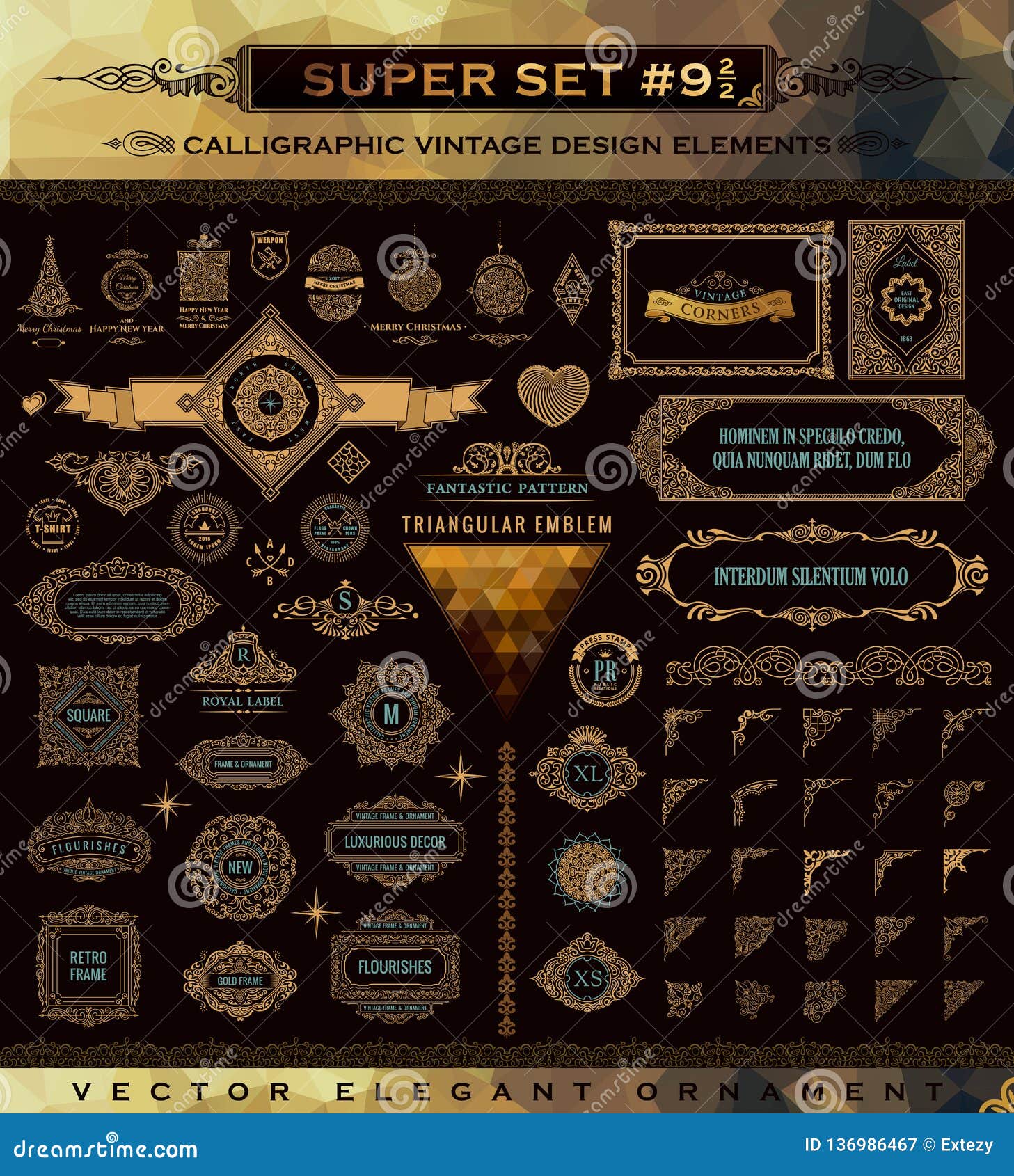 Calligraphic Emblems Set. Vintage Crest. Gold Design Elements Stock ...