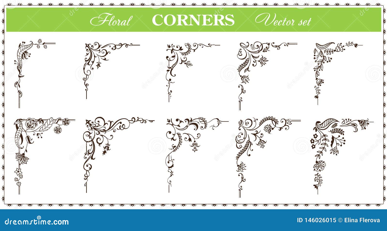 Calligraphic Floral Frame and Page Corners Set. Vector Illustration ...
