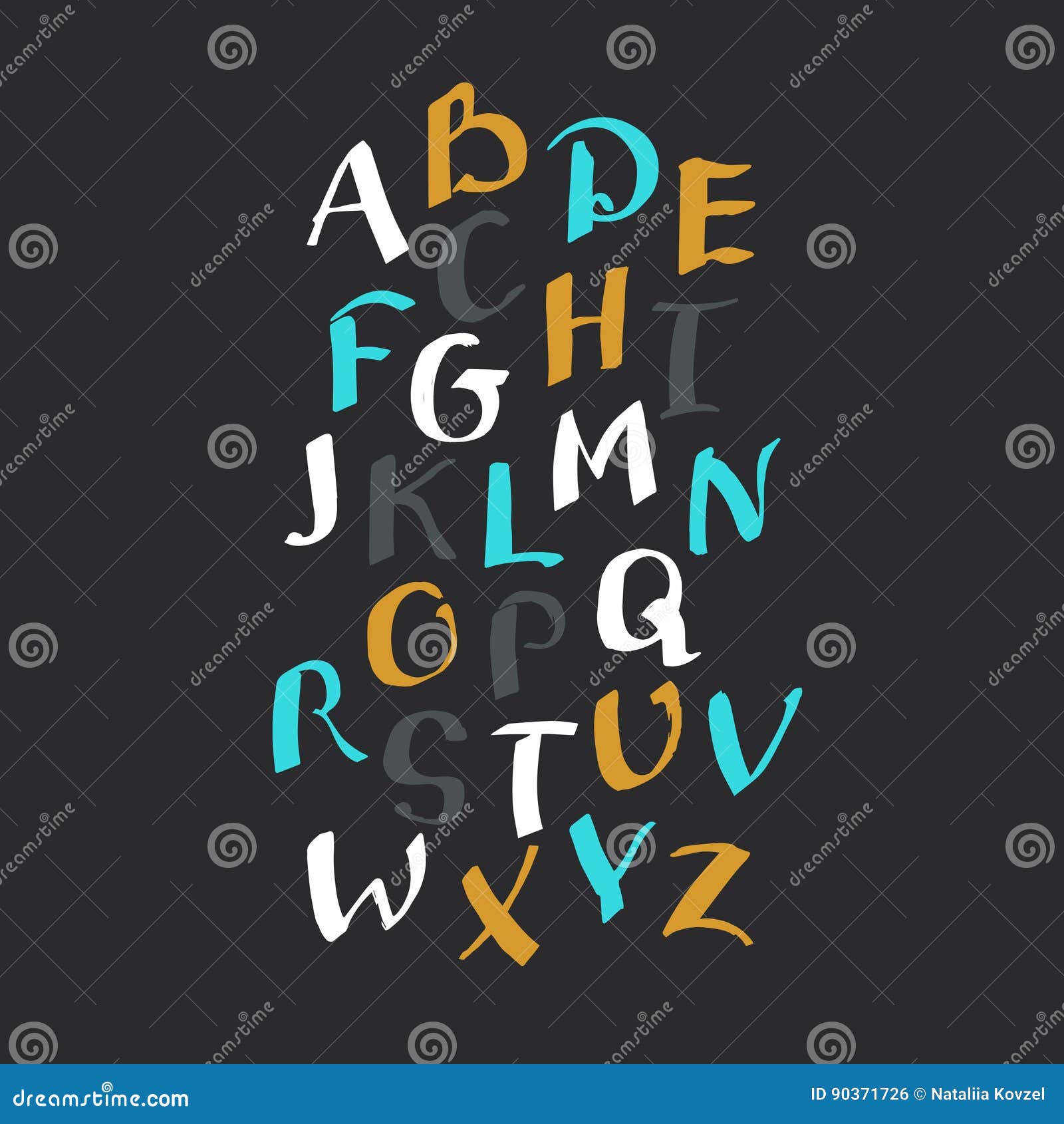 Handwritten Latin Alphabet. Cursive Black Letters. Vector Fonts Isolate ...