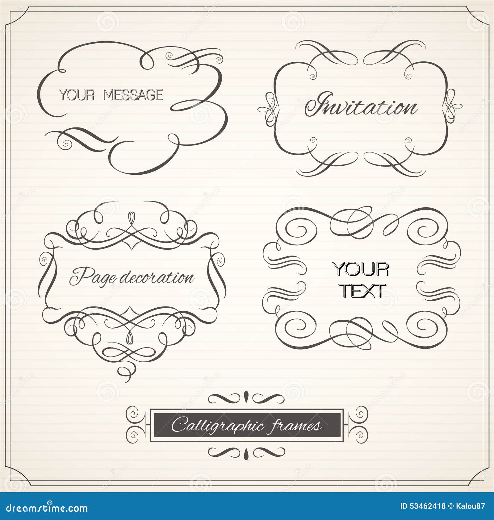 Calligraphic Frame and Page Decoration Set. Stock Vector - Illustration ...