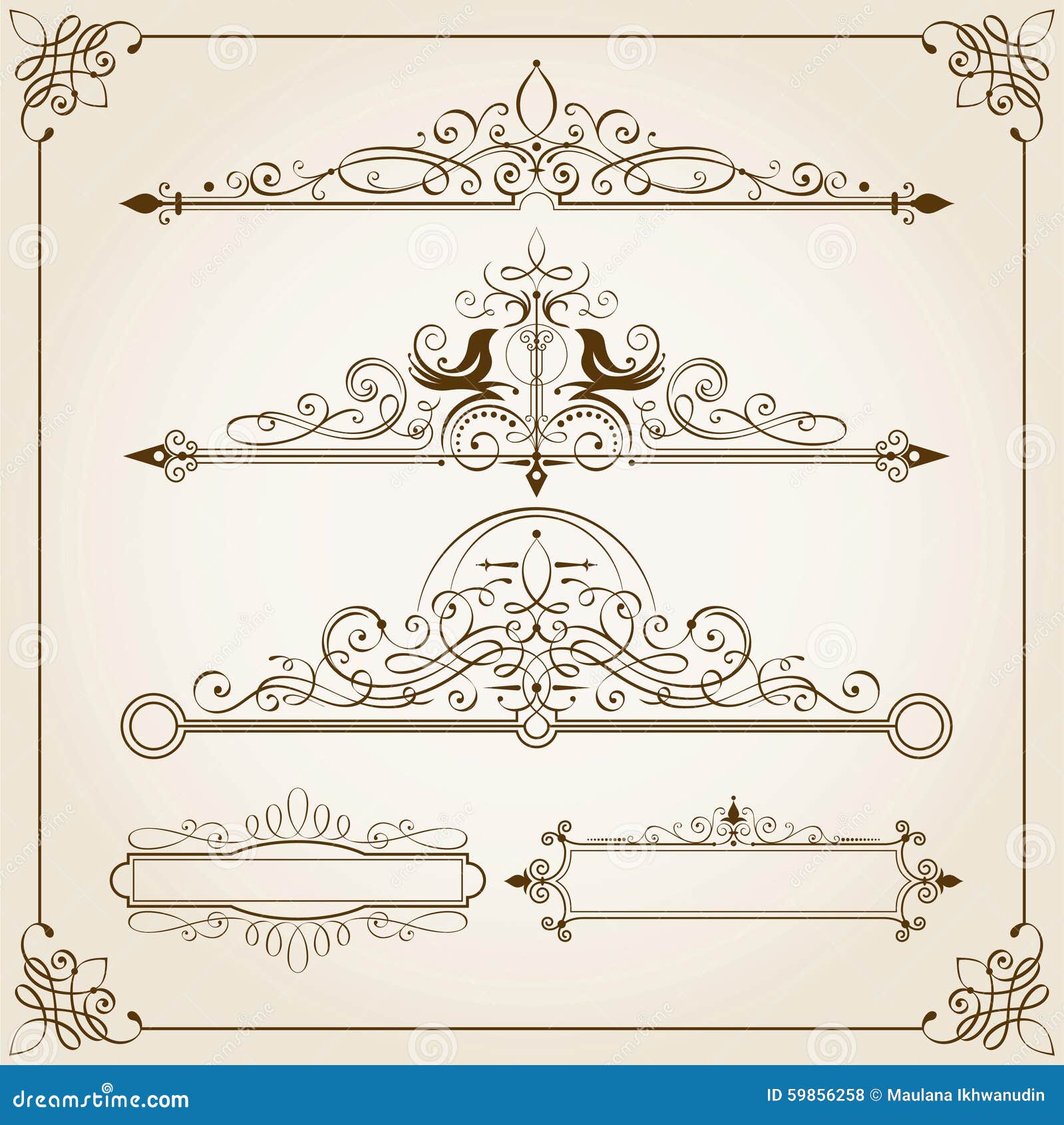 Calligraphic Frames II stock vector. Illustration of collection - 59856258