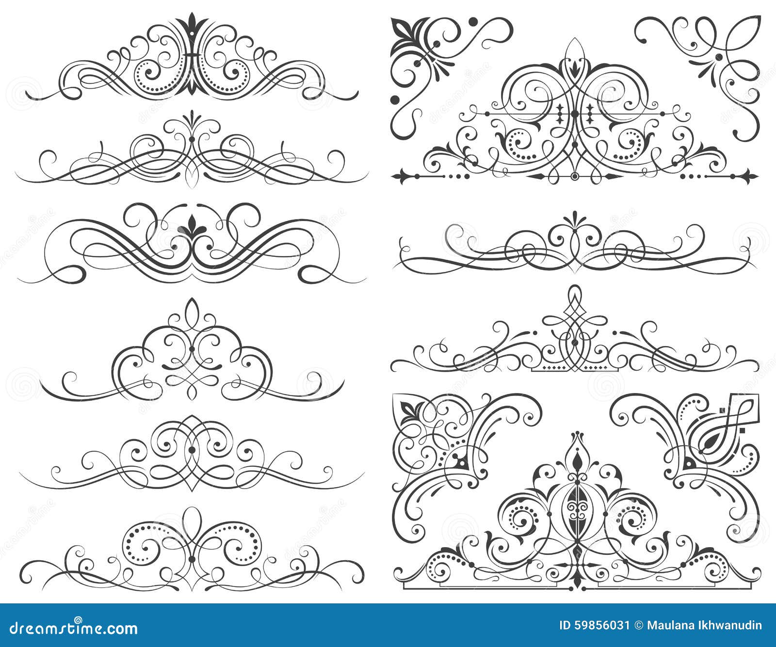 Calligraphic Frames and Scroll Elements Stock Vector - Illustration of ...