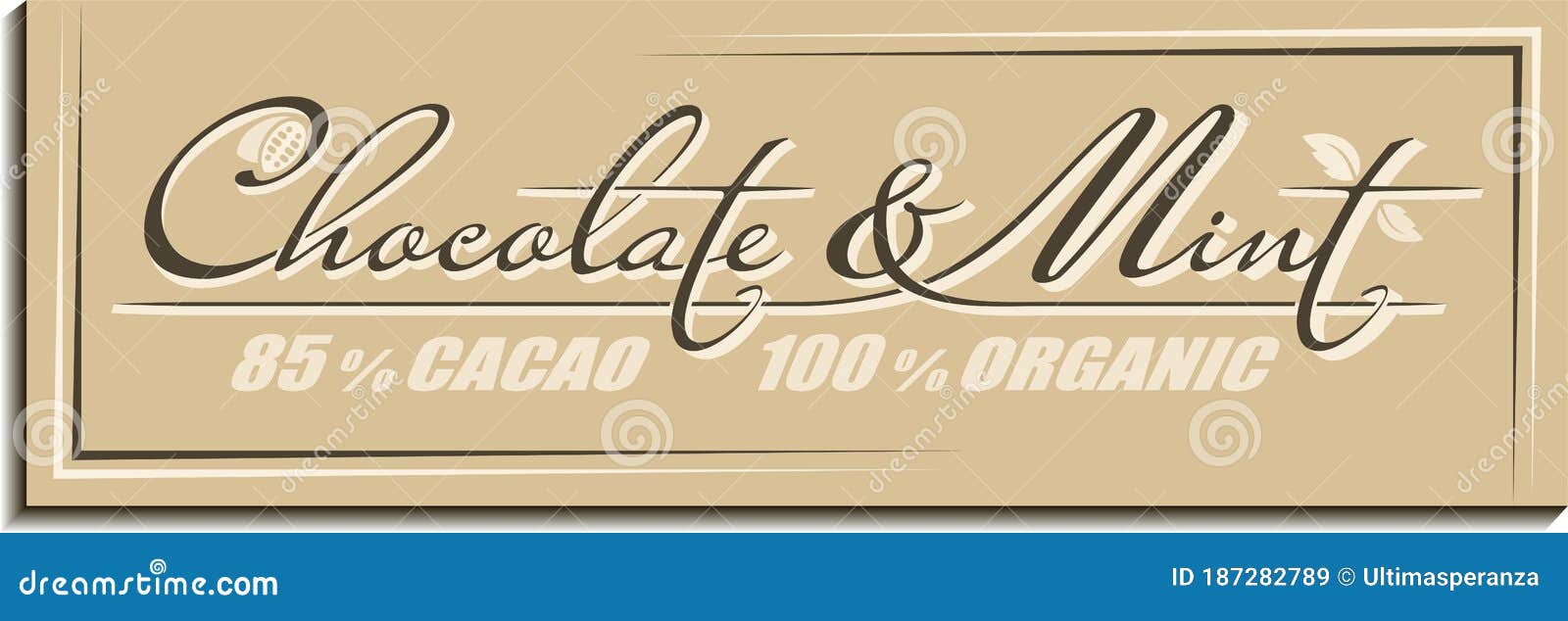 Calligraphic Handwritten Text Chocolate & Mint with Cacao Beans and ...
