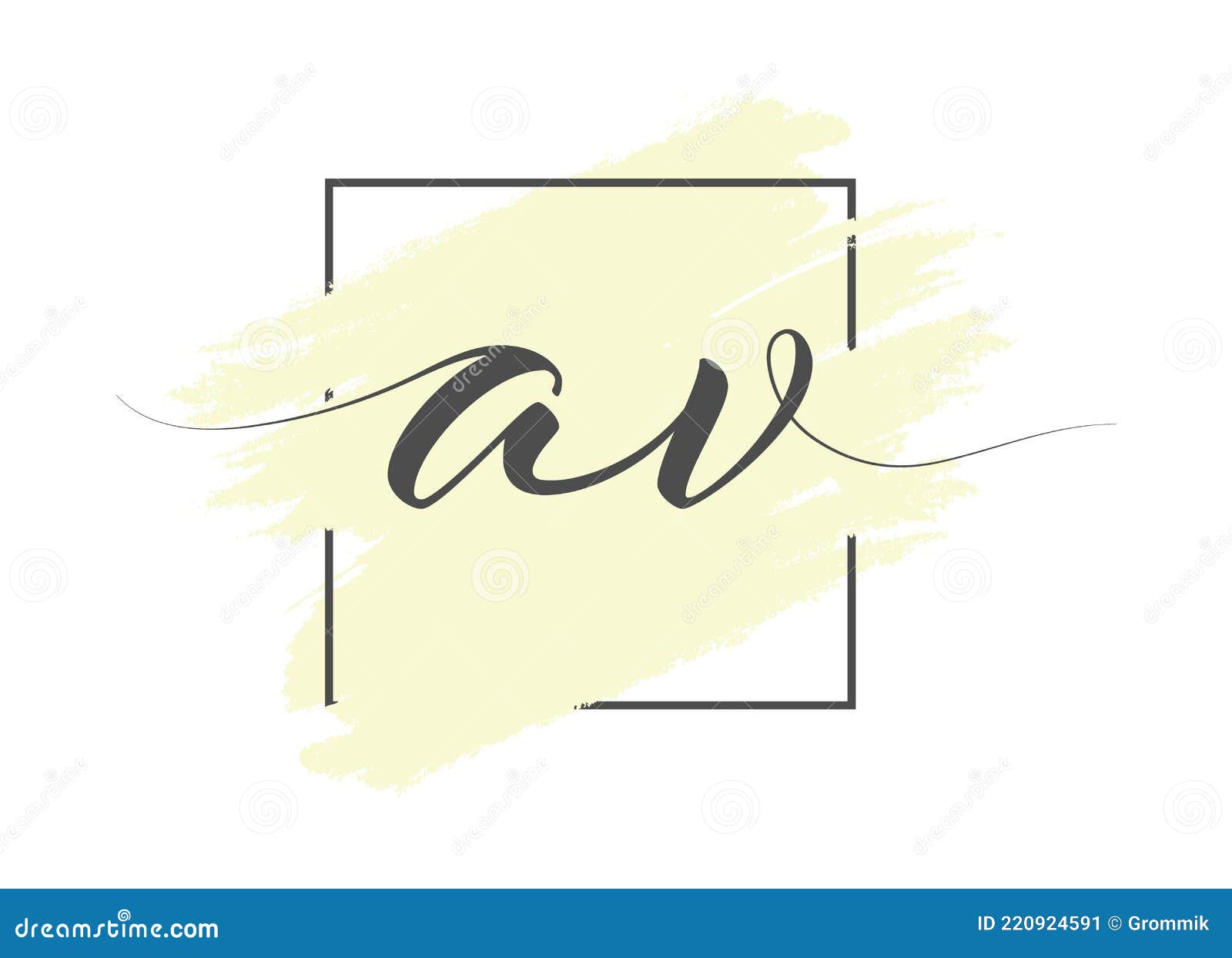 Calligraphic Lowercase Letters AV on a Colored Background in a Frame ...