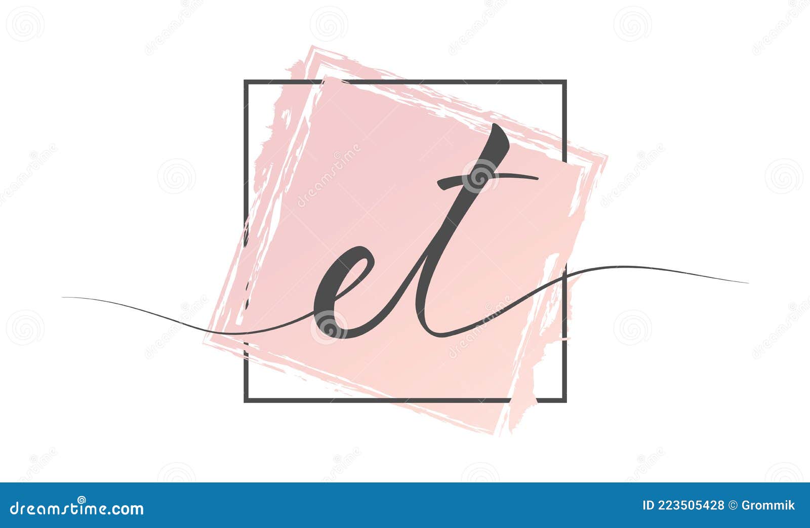Calligraphic Lowercase Letters ET in a Single Line on a Colored ...