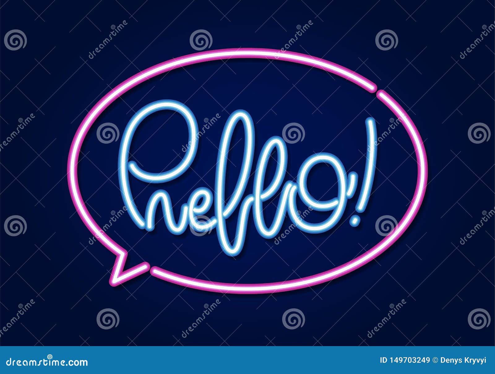 Calligraphic Neon Light 3d Lettering of Hello in Speech Bibble Stock ...