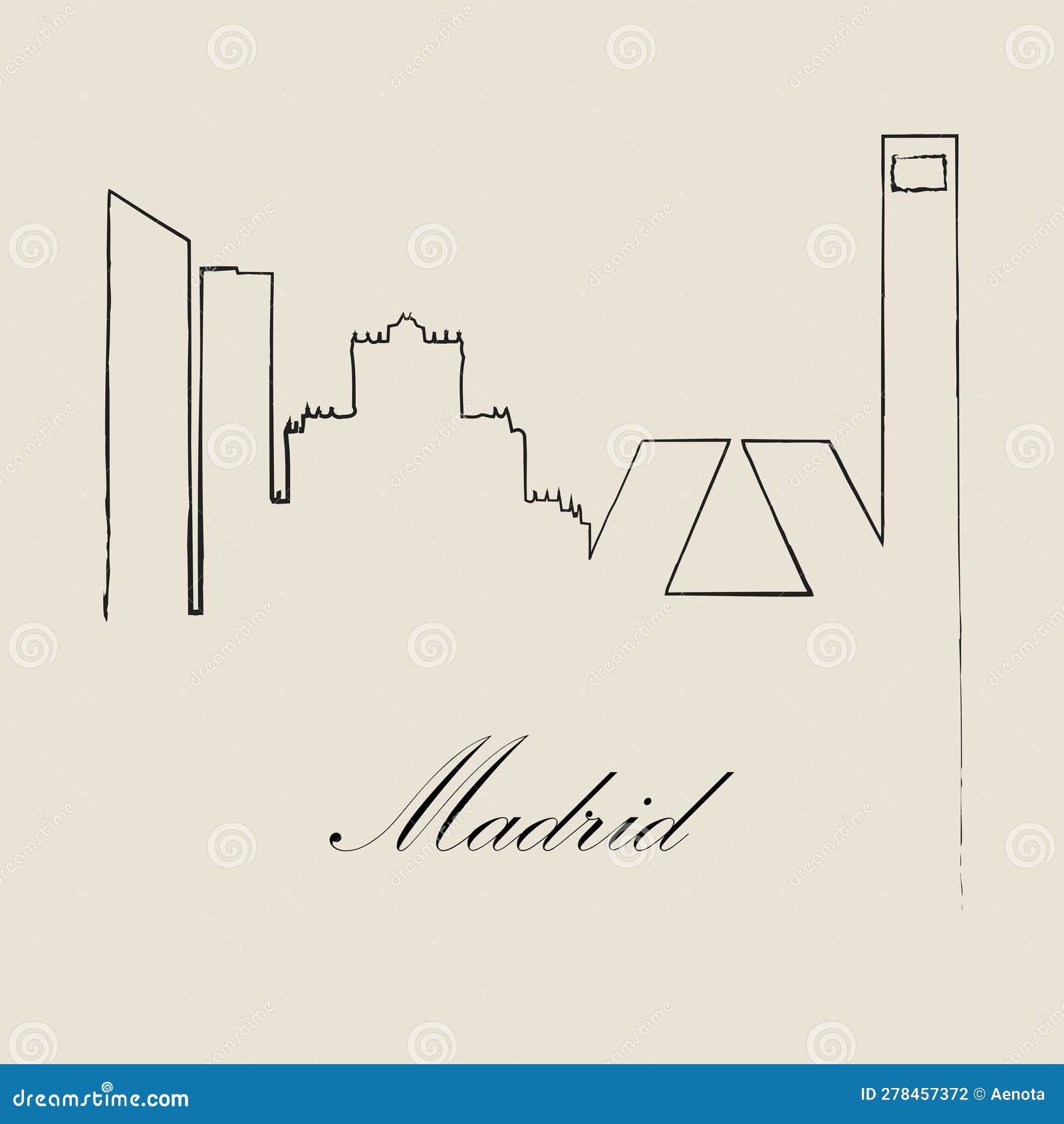 Calligraphic Skyline of Madrid Vector Illustration Stock Vector ...