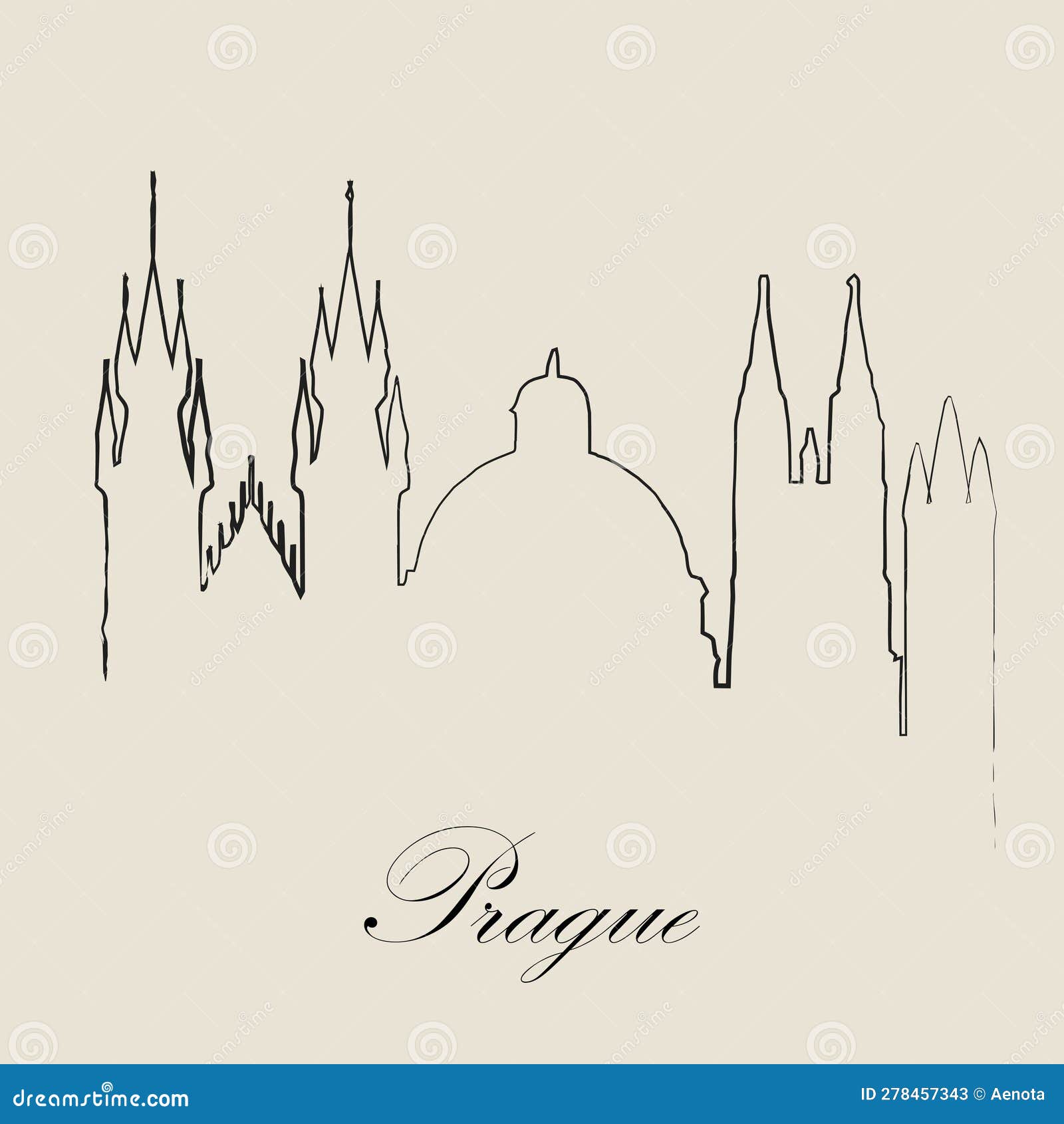 Calligraphic Skyline of Prague Vector Illustration Stock Vector ...