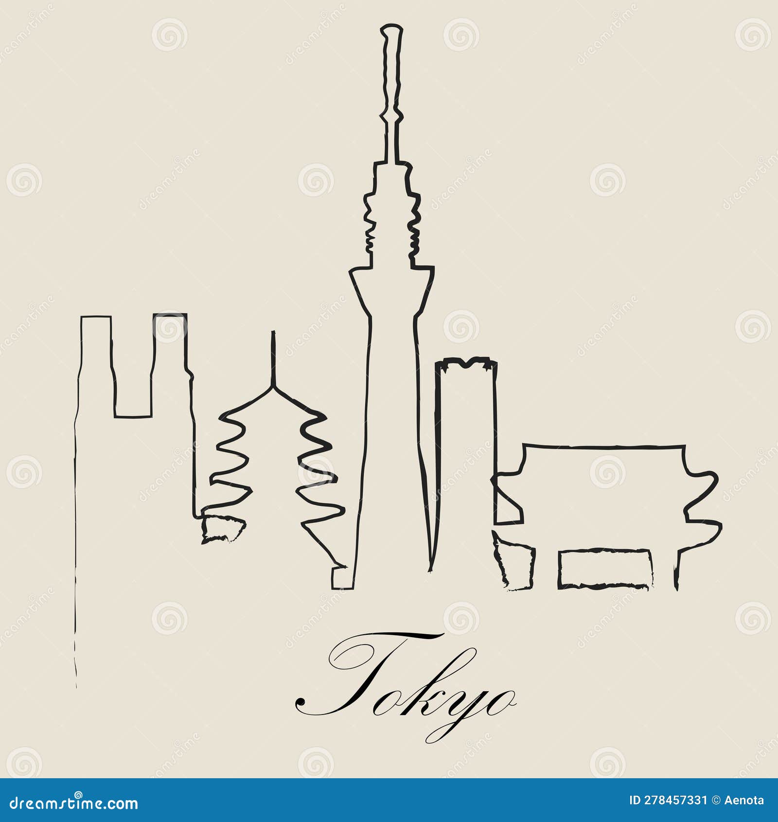 Calligraphic Skyline of Tokyo Vector Illustration Stock Vector ...