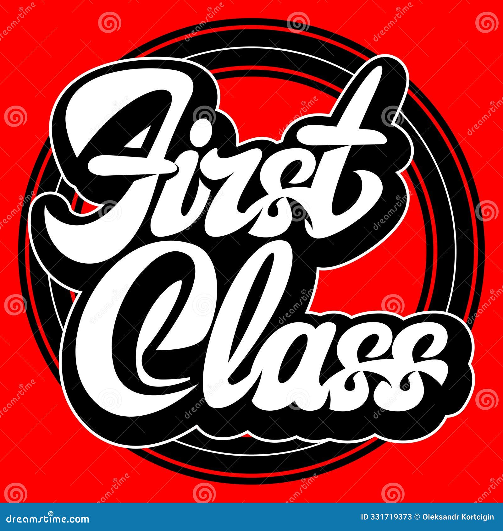 Calligraphic Stylish Inscription First Class on Red Background. Vector ...