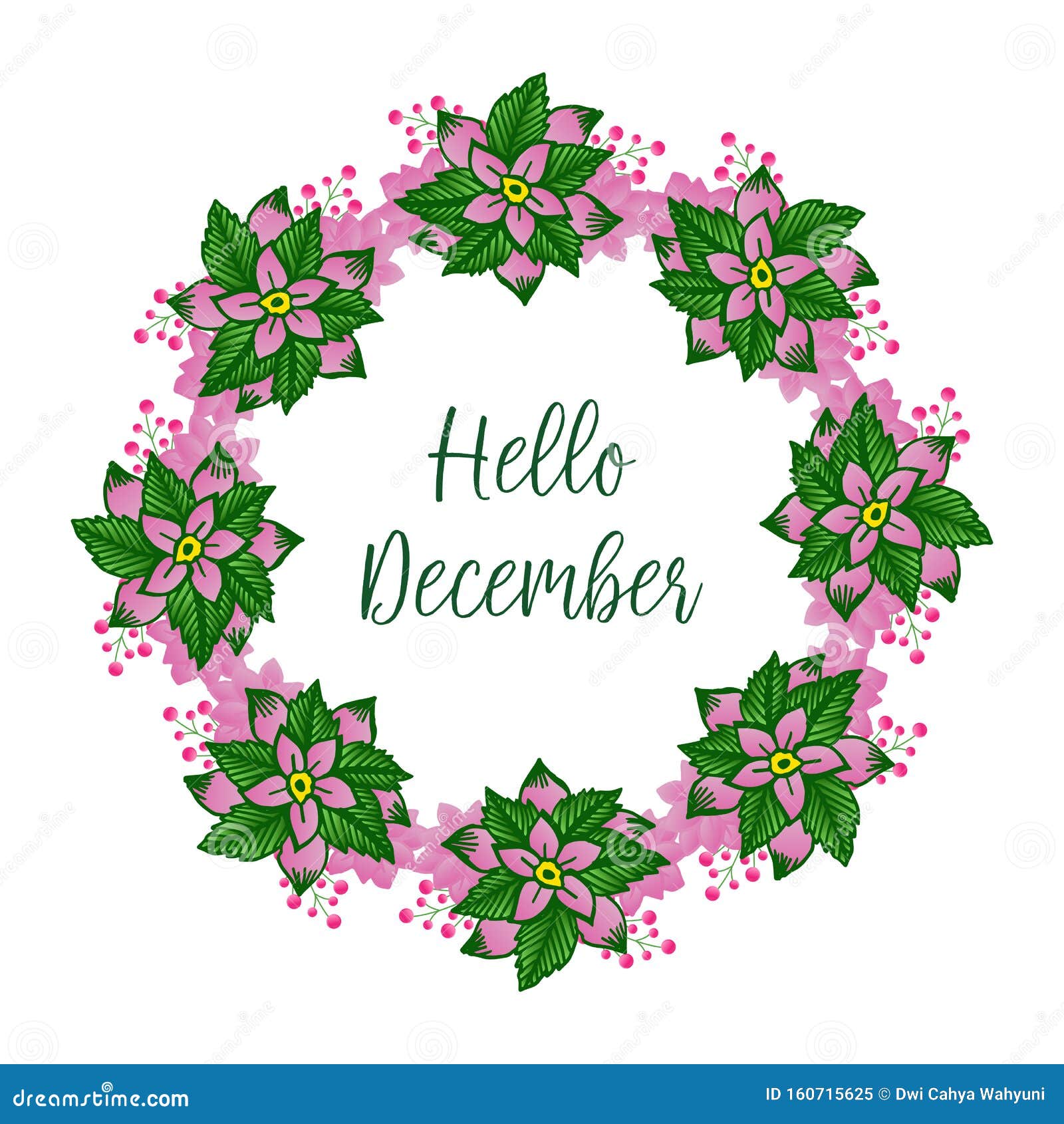 Calligraphic Text Hello December, with Elegant Pink Flower Frame ...