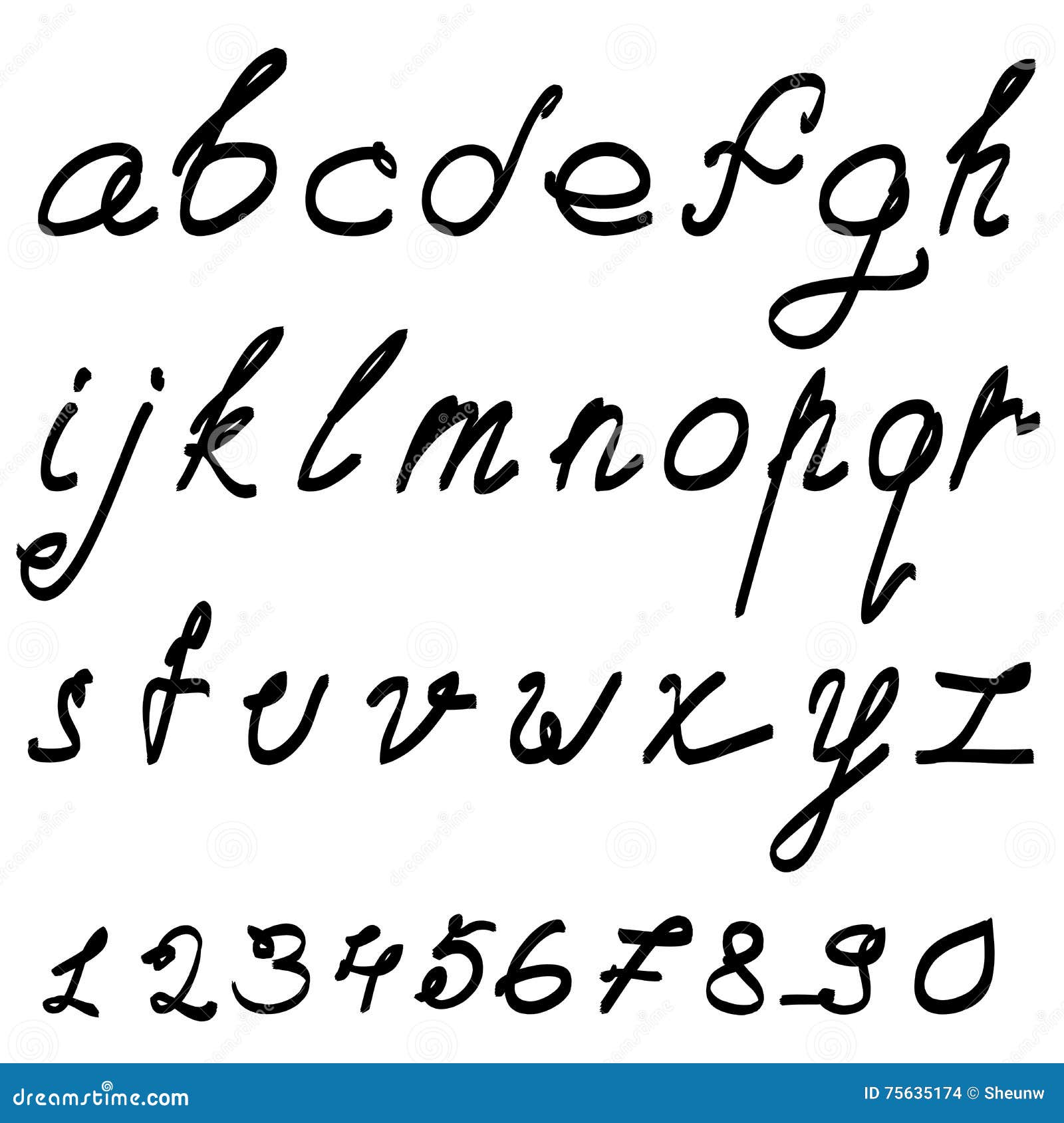 Calligraphic Vector Font with Numerals. Stock Vector - Illustration of ...