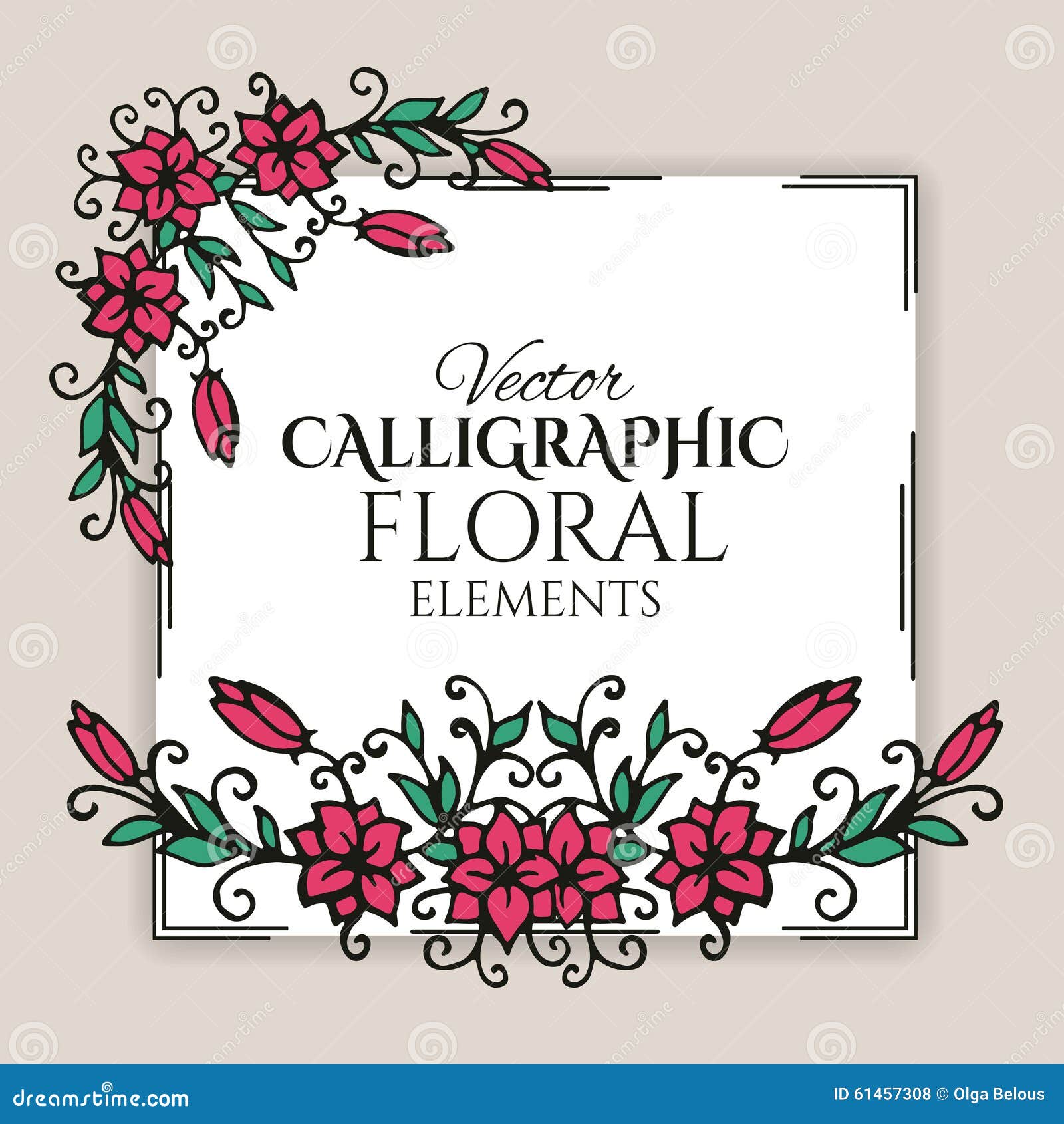 Calligraphic Vintage Frame with Flowers Stock Vector - Illustration of ...