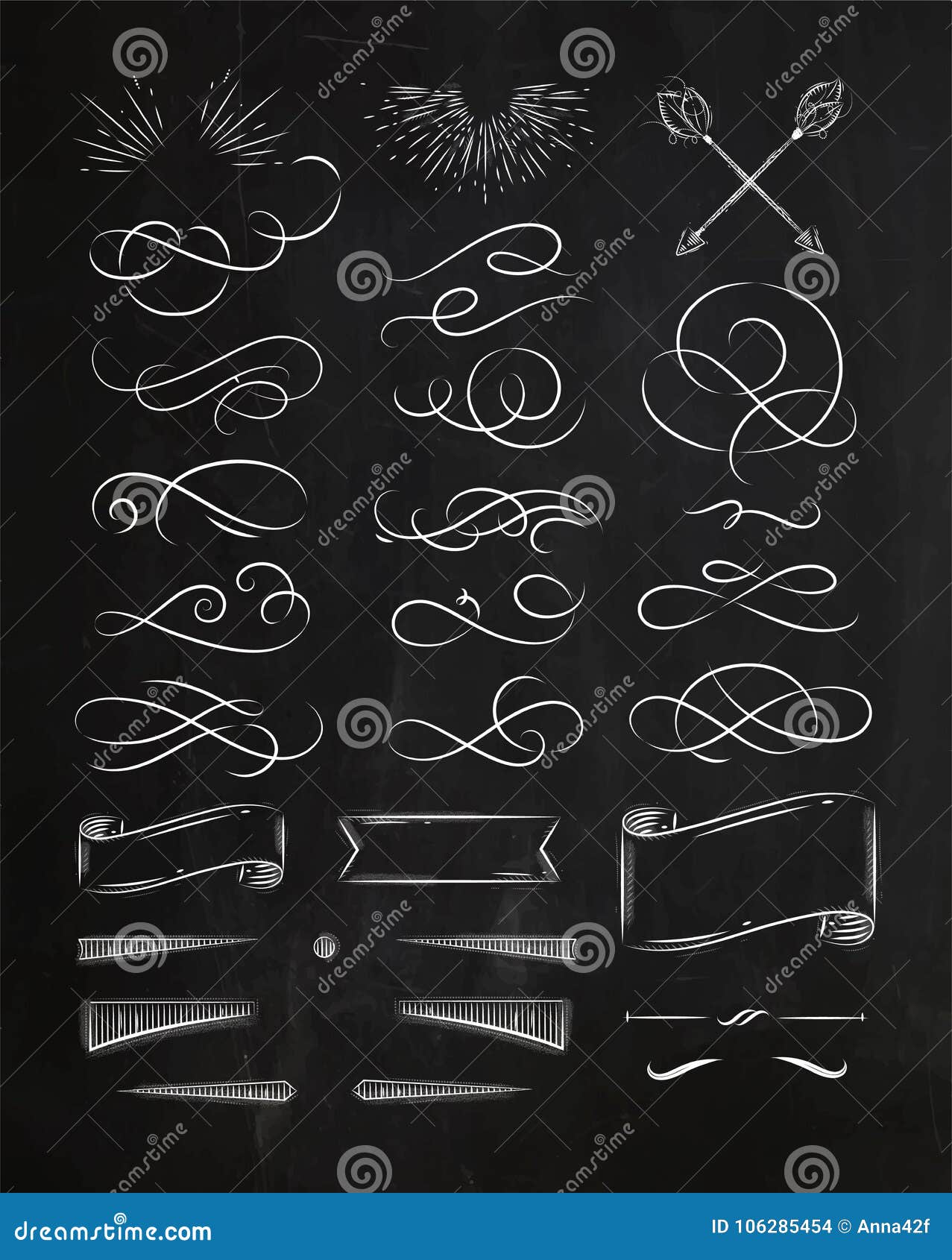 Calligraphic Vintage Graphic Elements Chalk Stock Vector - Illustration ...