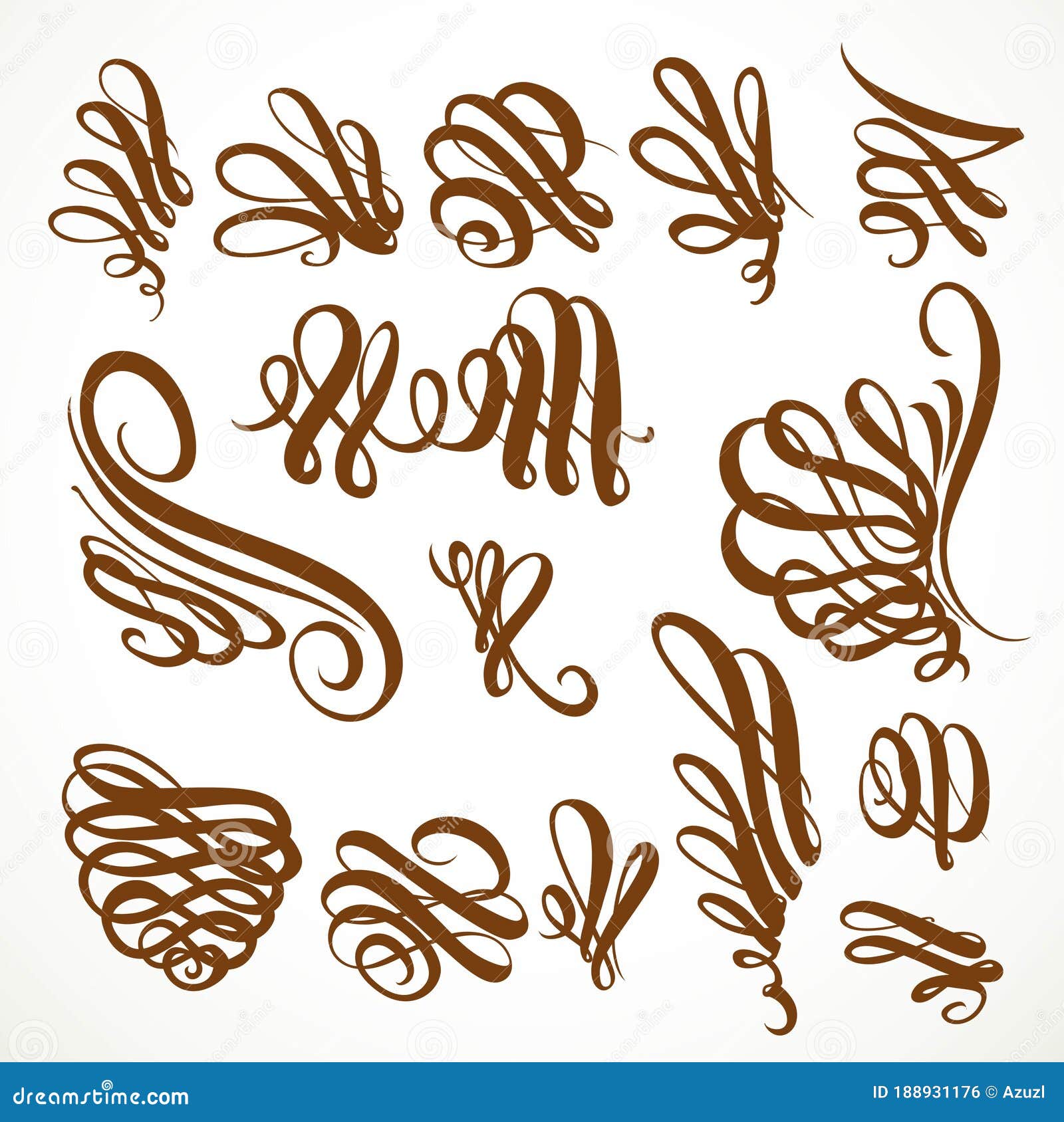 Calligraphic Vintage Rounded Curls Elements Set Stock Illustration ...