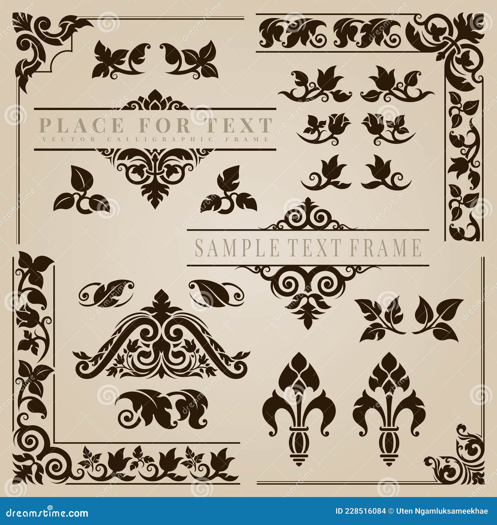 Calligraphy Border Corner Applied Thai Art Pattern Stock Vector ...