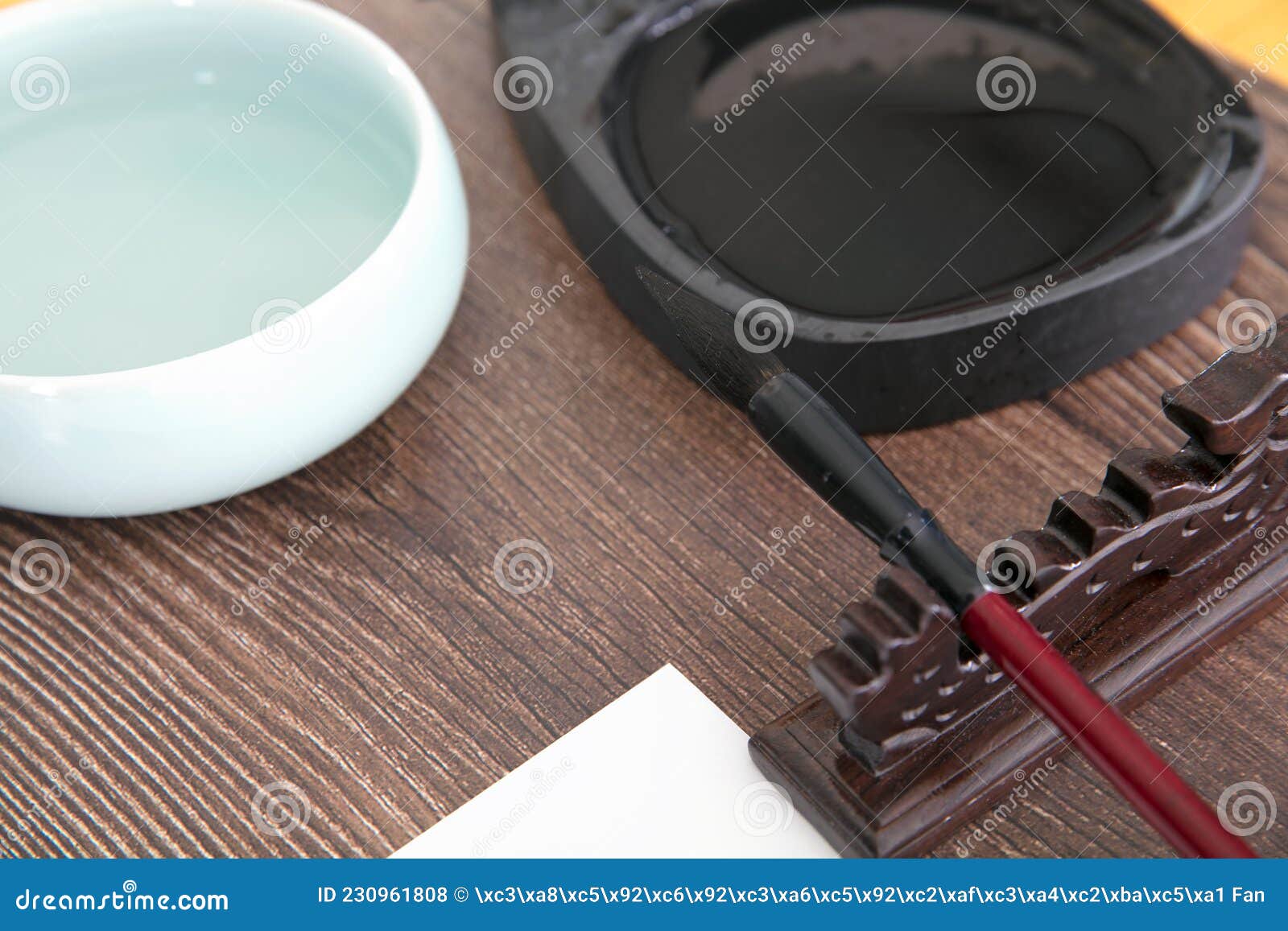 Calligraphy Brush and Inkstone and Brush Washing Stock Photo - Image of ...