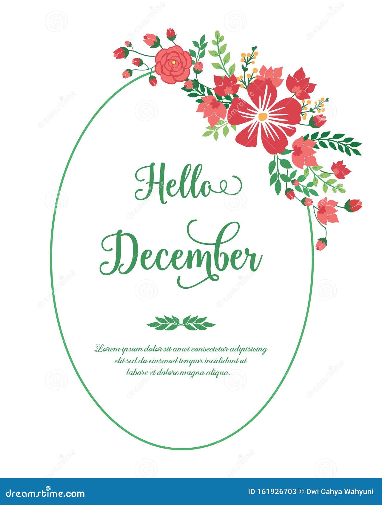 Calligraphy Design of Card Hello December, with Decorative of Green ...