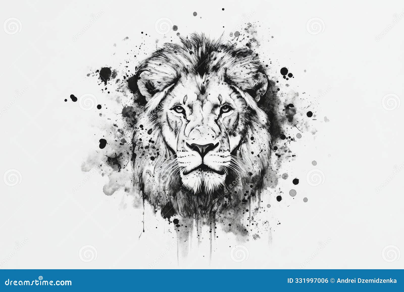 Calligraphy Drawing Inking of a Lion in Black and Gray Stock ...