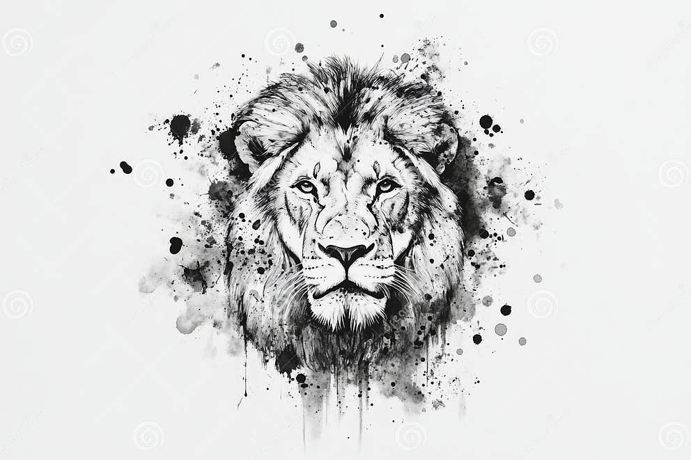 Calligraphy Drawing Inking of a Lion in Black and Gray Stock ...