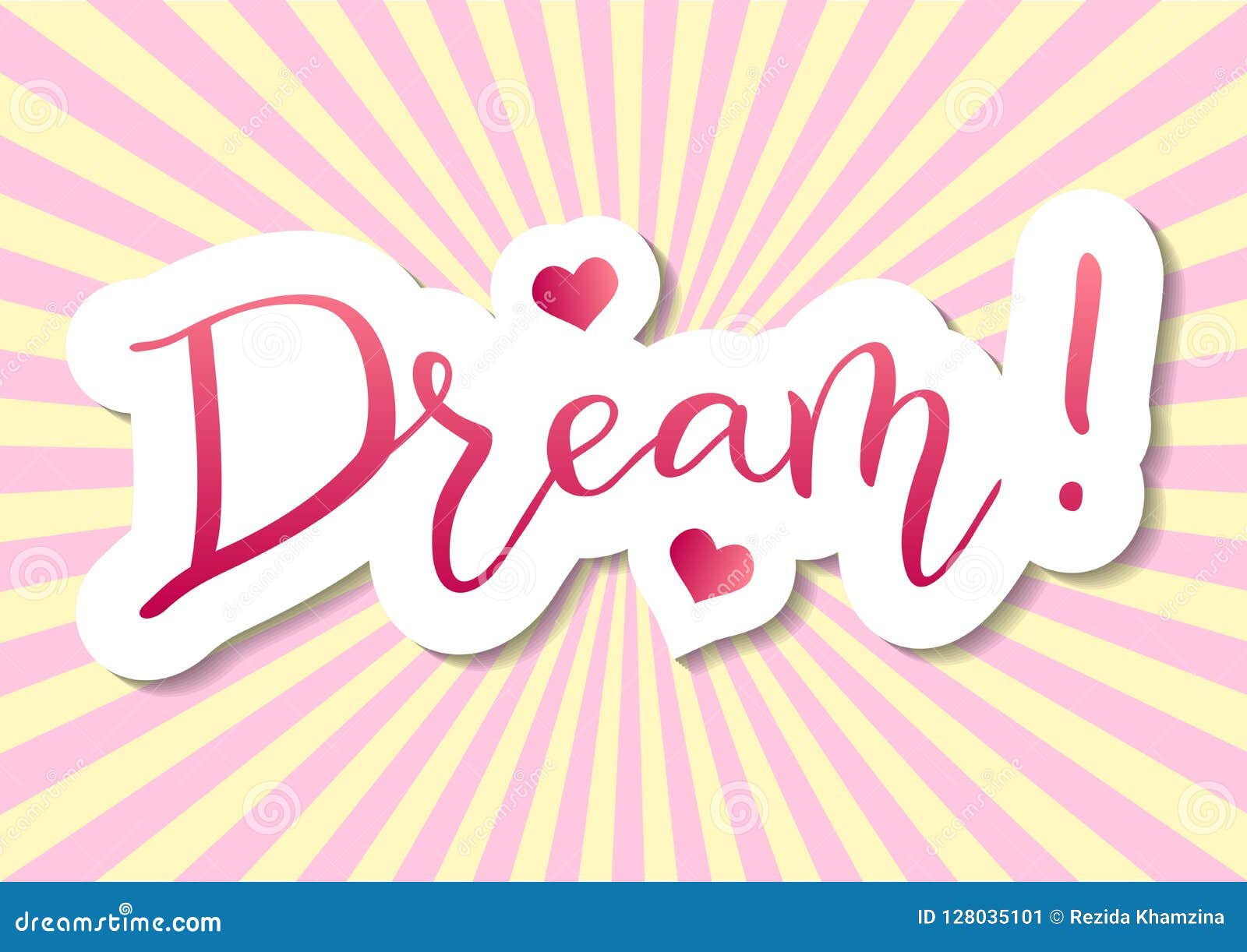Calligraphy of Dream in Pink Gradient with Hearts, White Outline and ...