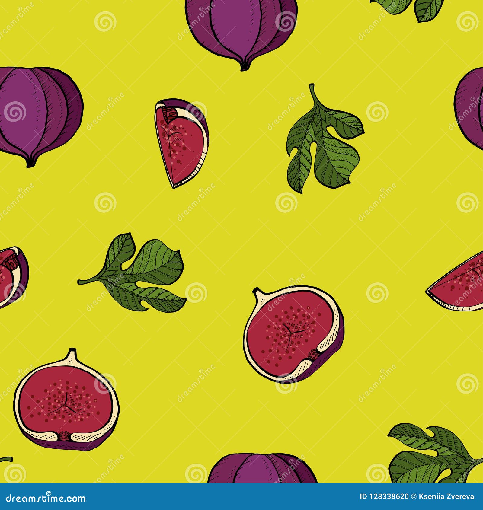 Calligraphy Fig Vector Seamless Yellow Pattern Stock Vector ...