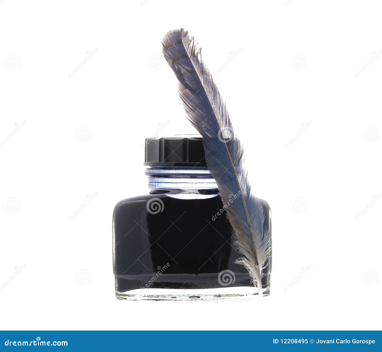 Calligraphy Ink Well and Feather Stock Image - Image of english, blue ...