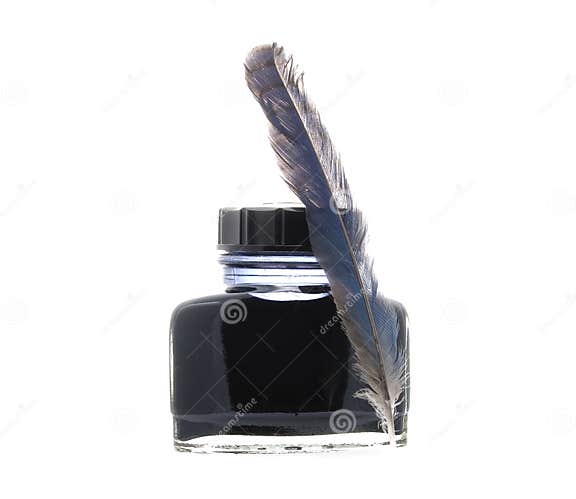 Calligraphy Ink Well and Feather Stock Image - Image of english, blue ...