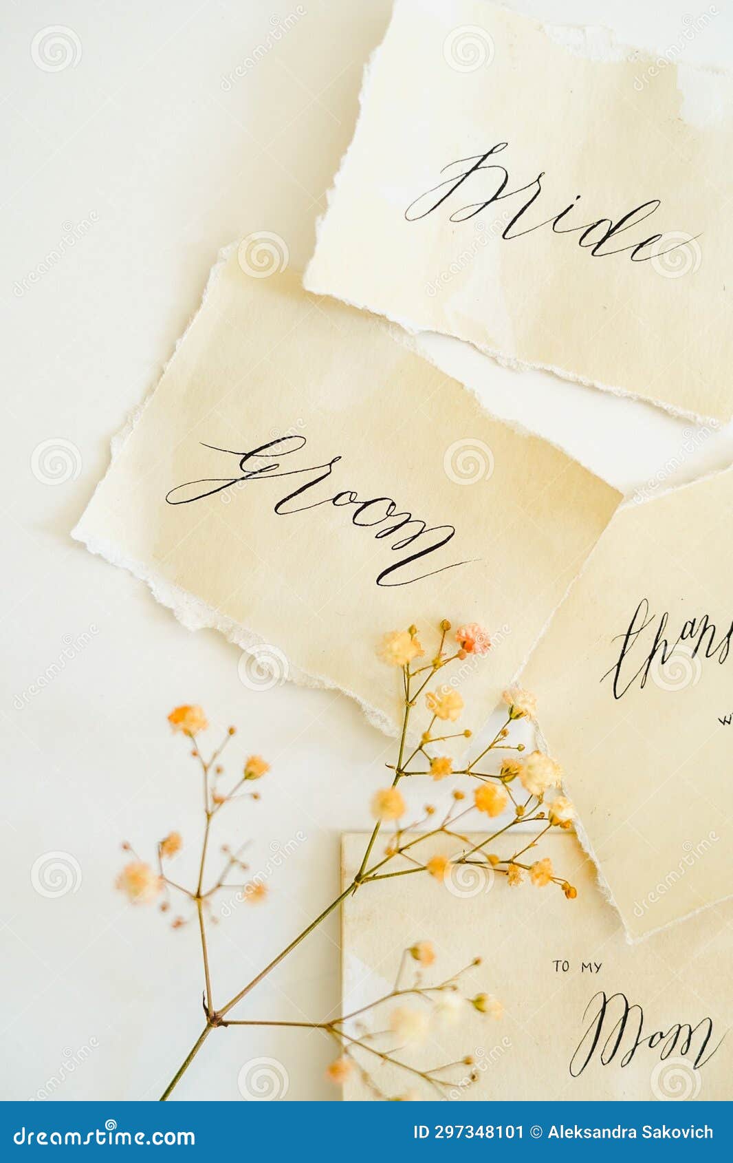 Calligraphy Invitation Cards. Lettering on Handmade Papers Stock Image ...