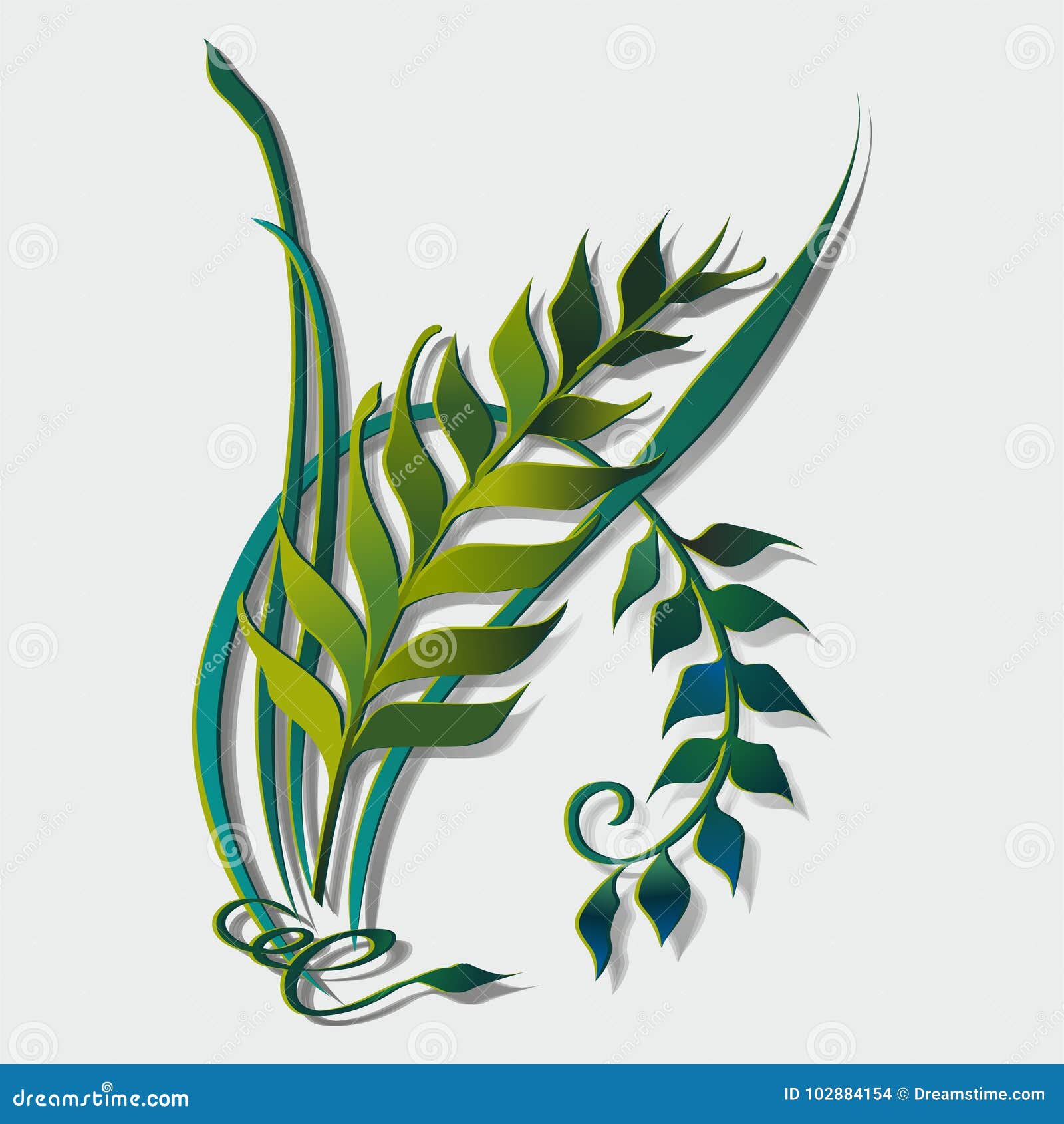 Calligraphy leaves. stock illustration. Illustration of stylish - 102884154