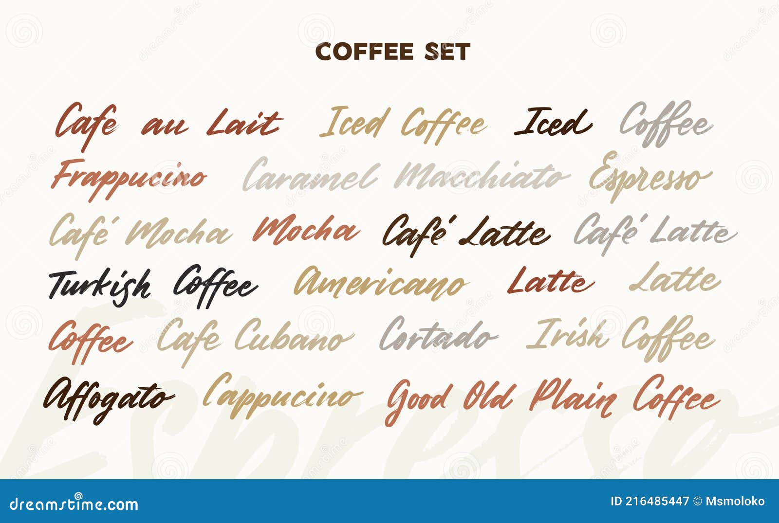 Calligraphy Lettering of Names of Coffee Drinks, Vector Set. Editorial ...