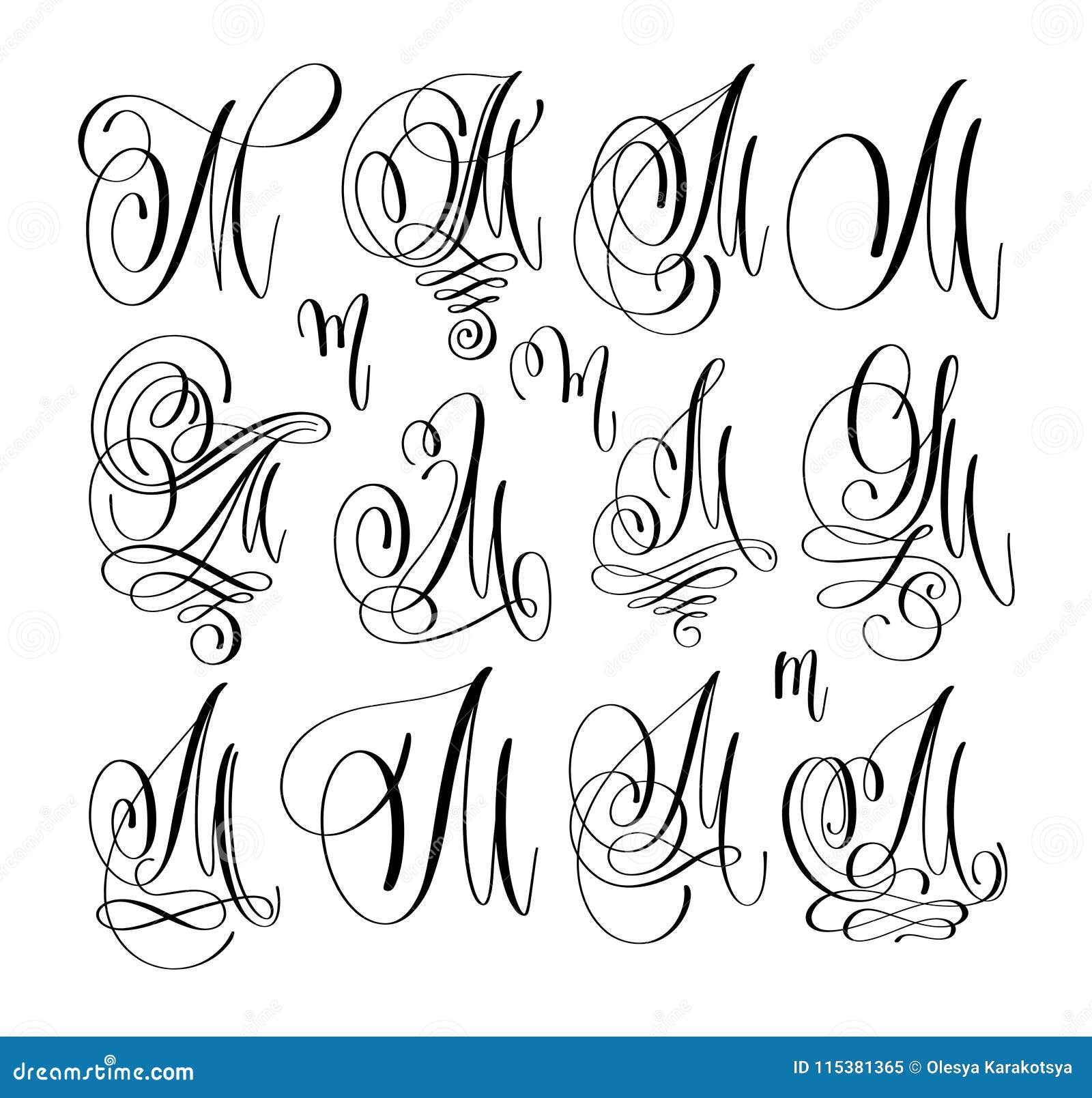 Calligraphy Lettering Script Font M Set, Hand Written Stock Vector ... Calligraphy Lettering Script Font M Set, Hand Written Stock Vector ...
